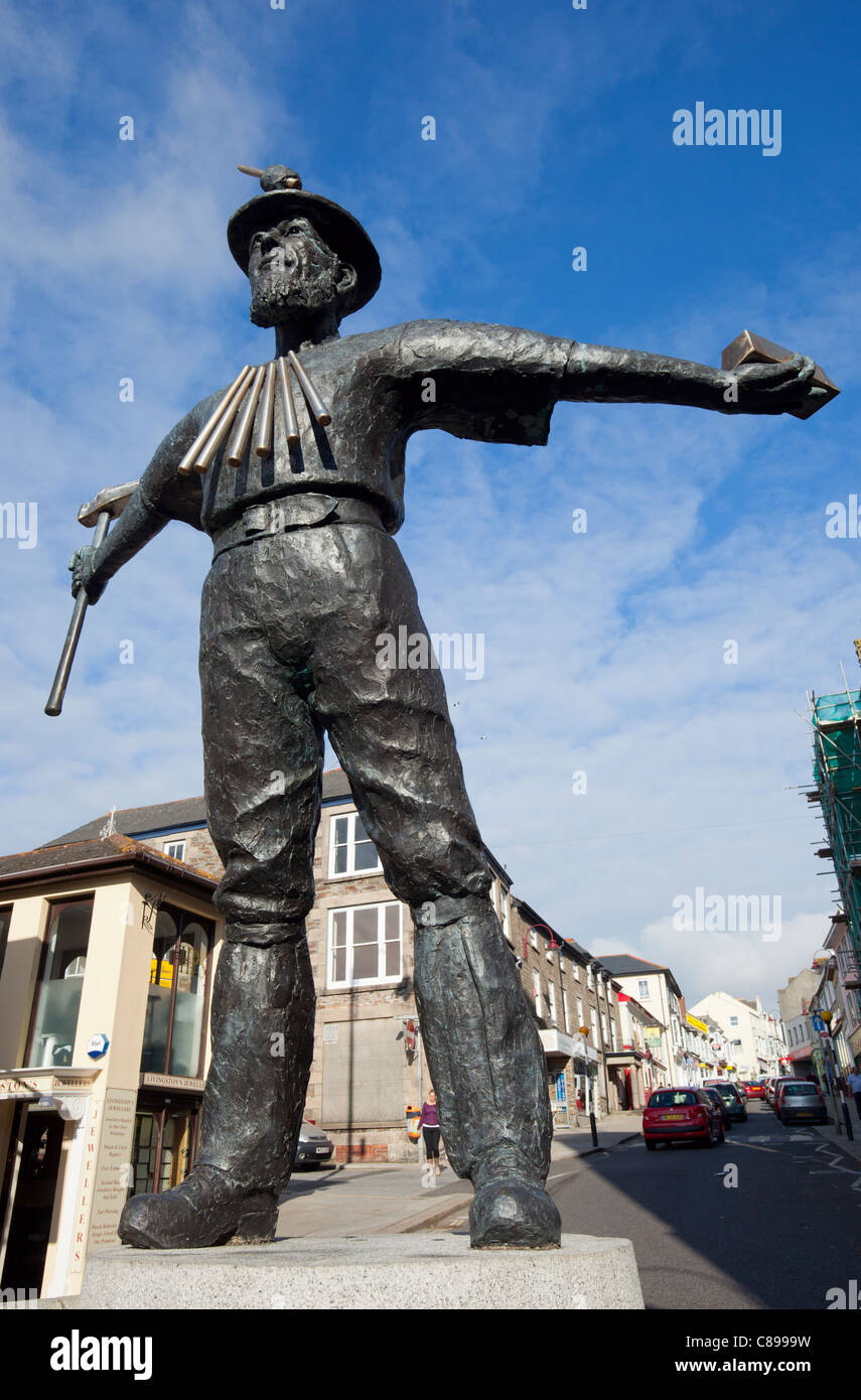 Tin Miner statue in Redruth, Cornwall UK Stock Photo - Alamy