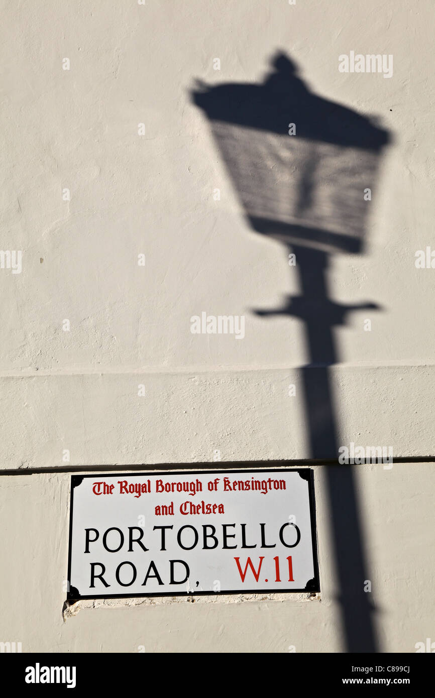 Portobello Road sign and a shadow of a lamppost Stock Photo - Alamy