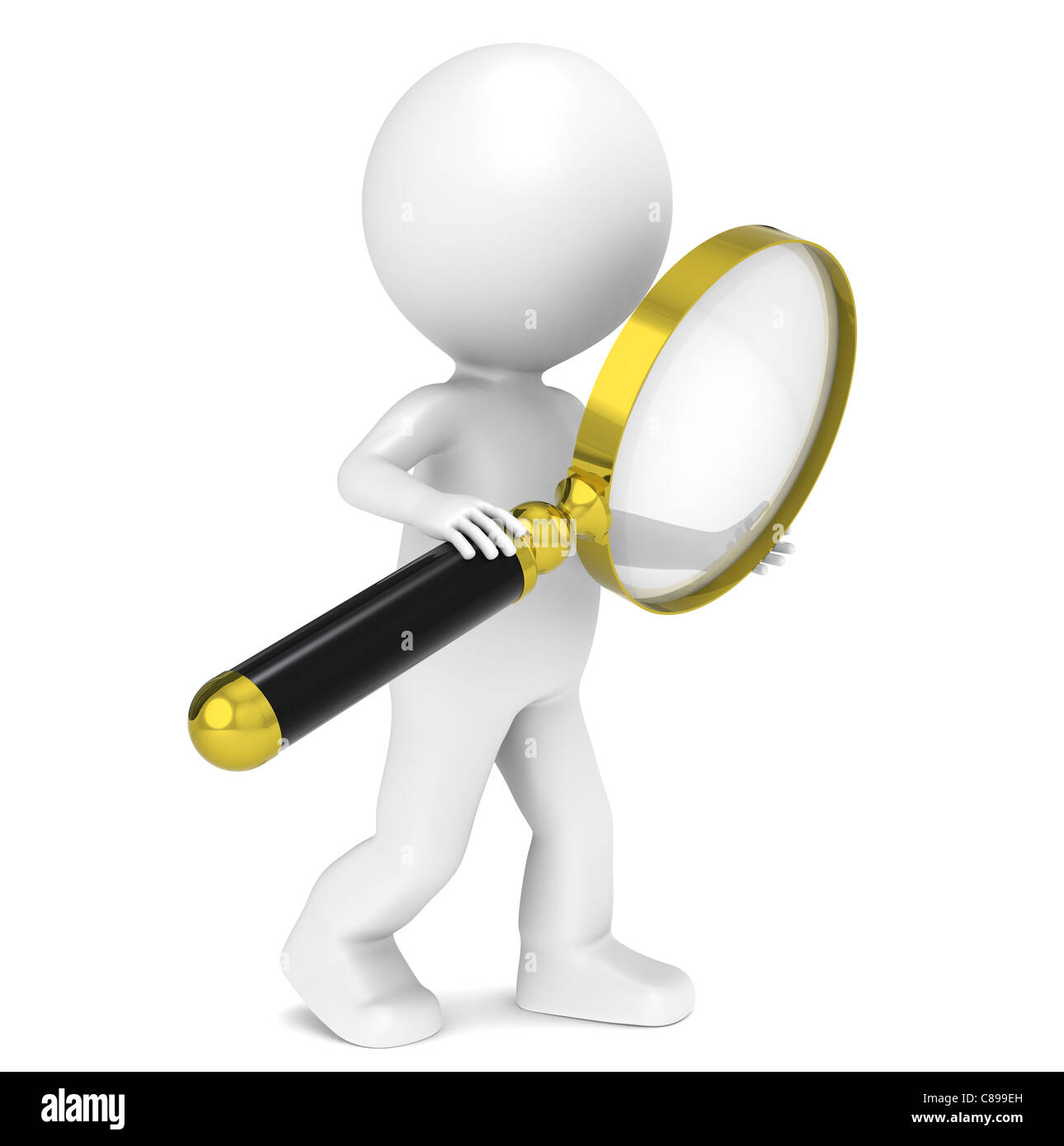 3D little human character with Magnifying Glass. Brass Stock Photo - Alamy