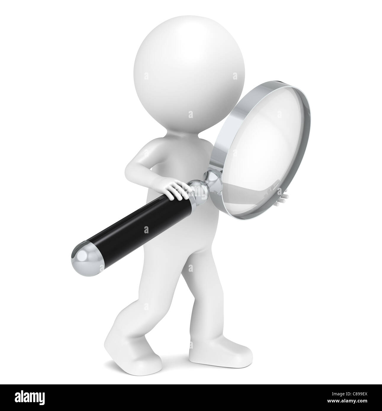 3D little human character with Magnifying Glass. Metal Stock Photo - Alamy