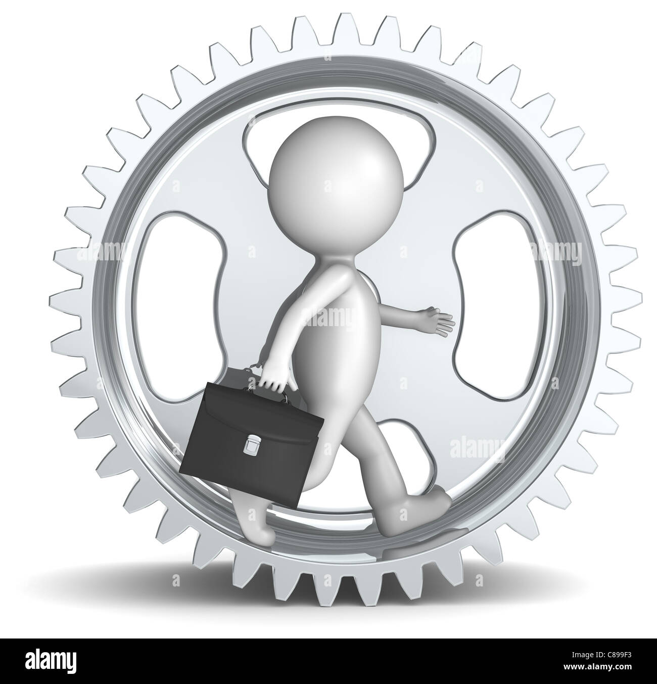 3D little human character The Business man in a Cog Wheel. Metal Stock ...