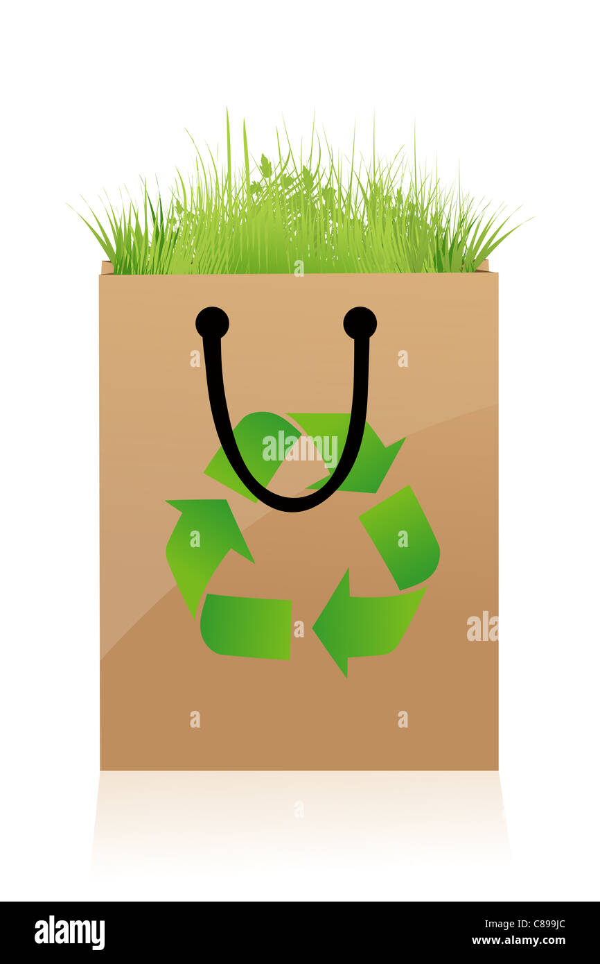 illustration of recycle bag with grass on white background Stock Photo ...