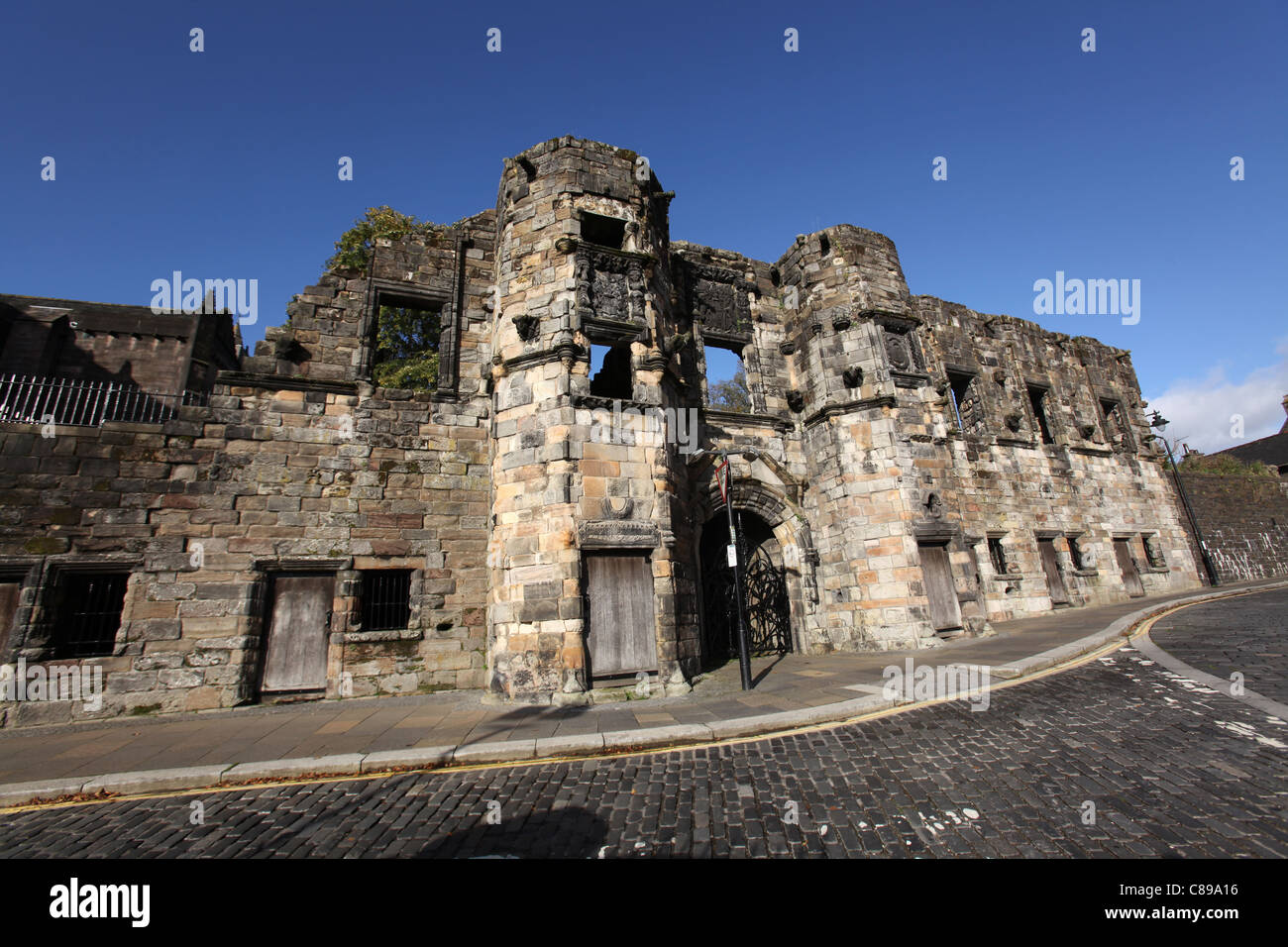 City of Stirling, Scotland. The ruins of the Earl of Mar town house ...