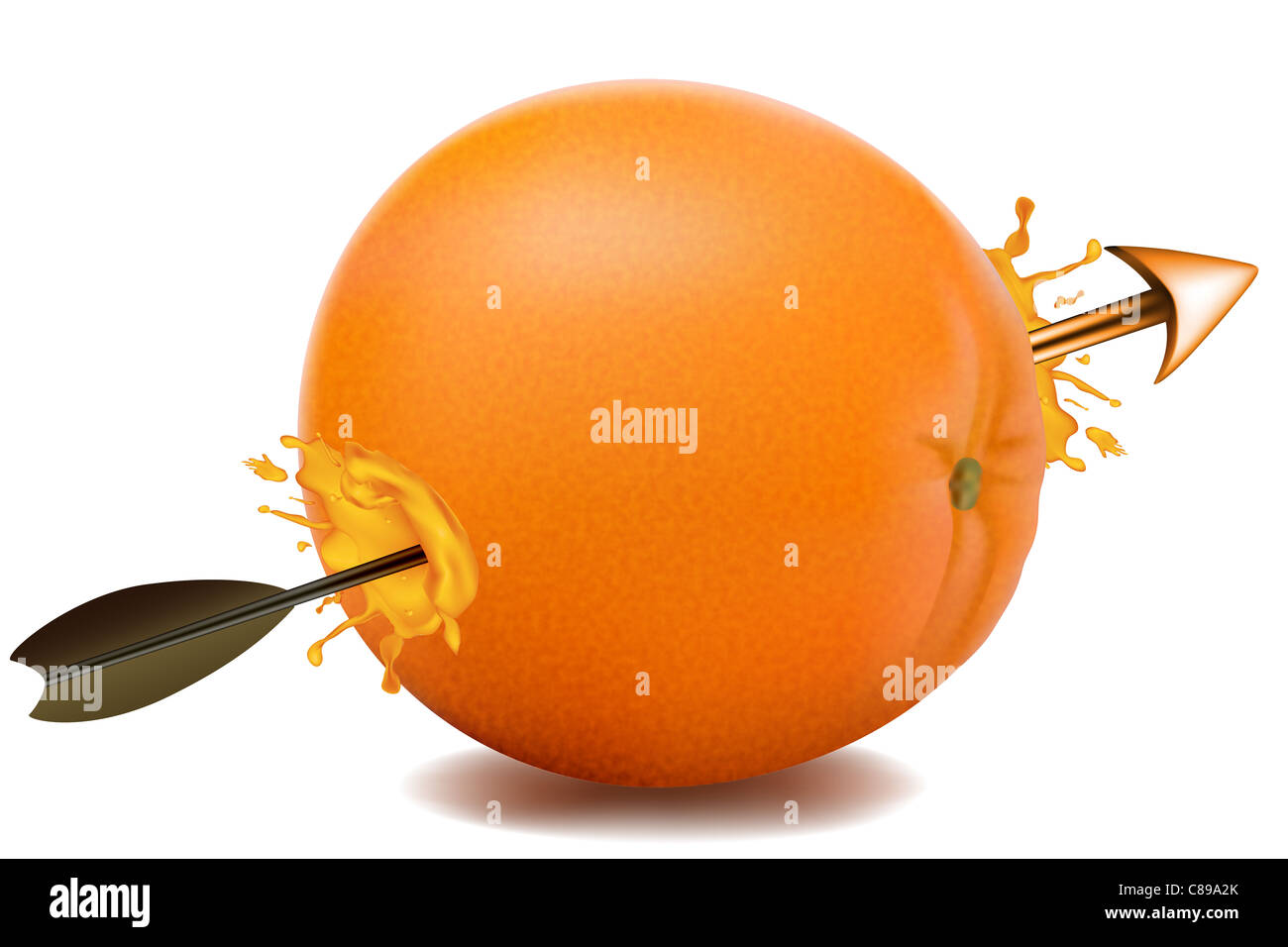 illustration of arrow going through orange Stock Photo - Alamy