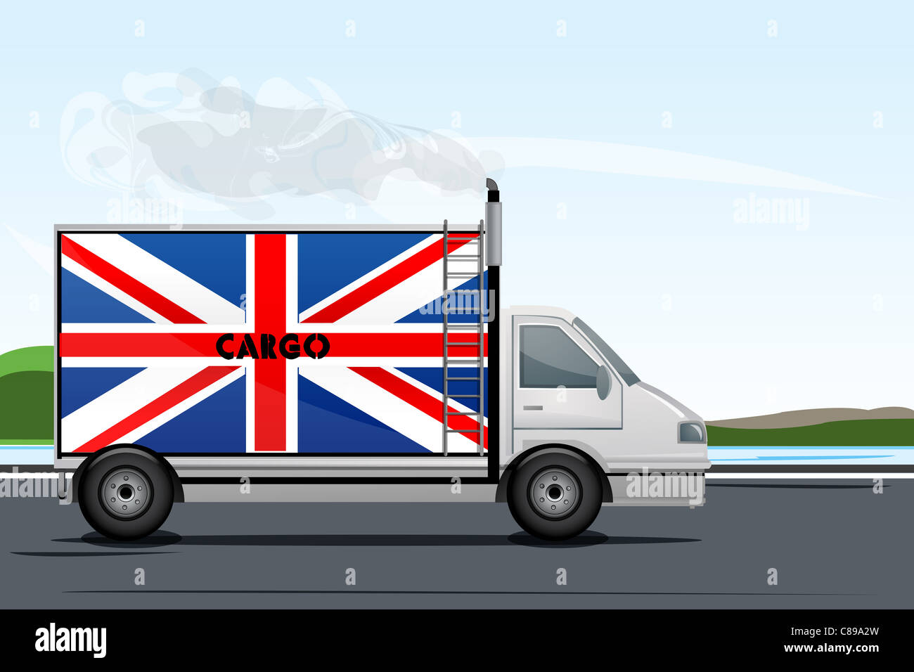 illustration of england lorry on road Stock Photo - Alamy