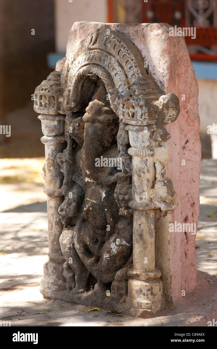 Traditional stone carving of Hindu god Ganesha in village of Nimaj ...