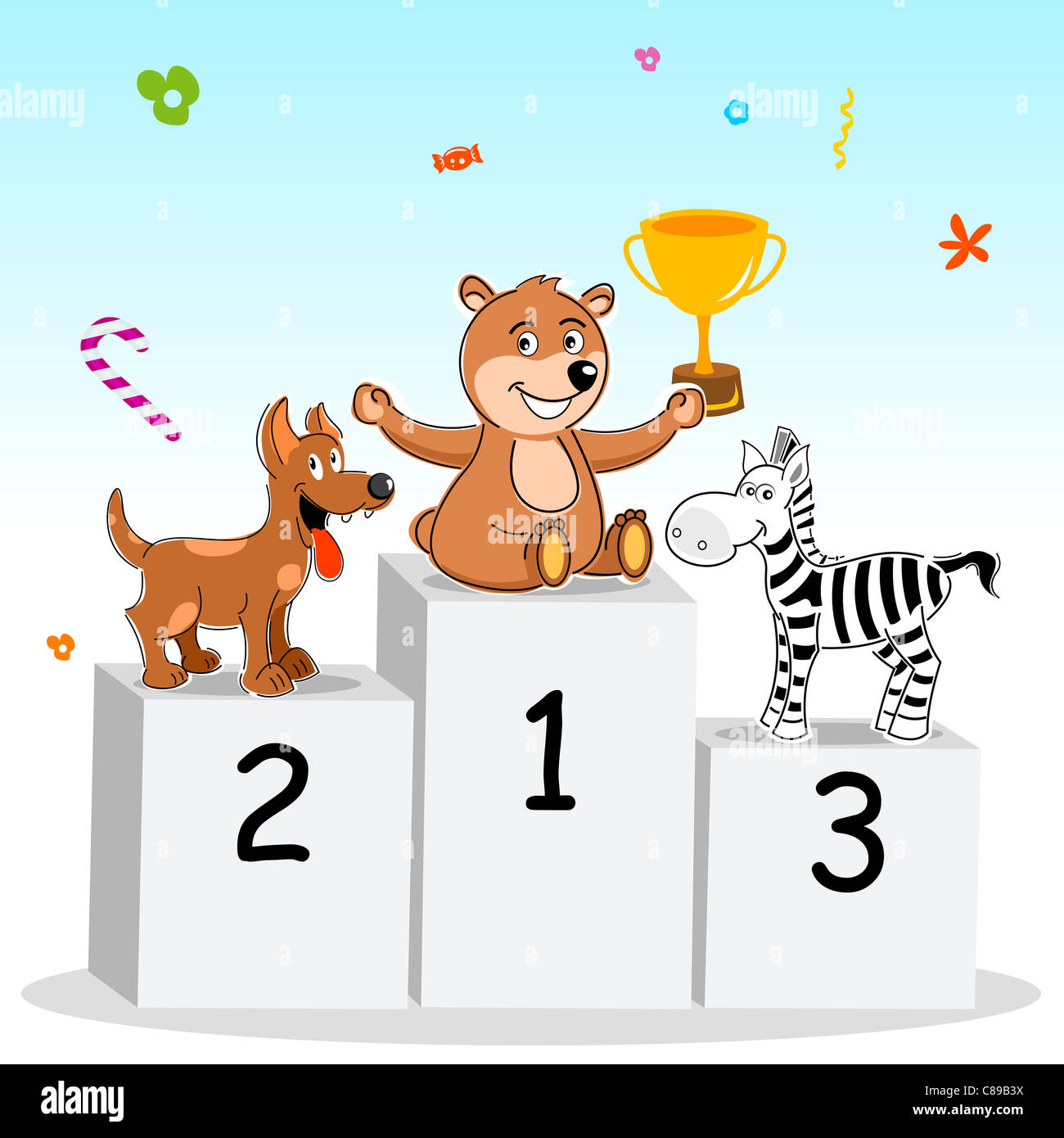 illustration of winners with dog, bear and zebra Stock Photo - Alamy