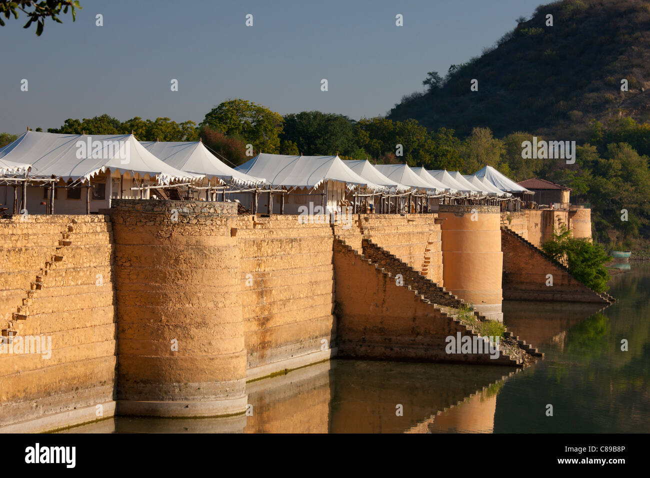 Chhatra Sagar reservoir and luxury tented camp oasis in the desert at ...