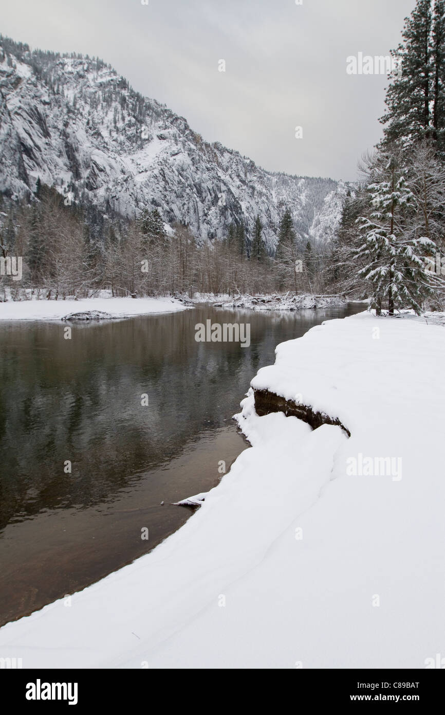 Snow edged Merced River Stock Photo - Alamy