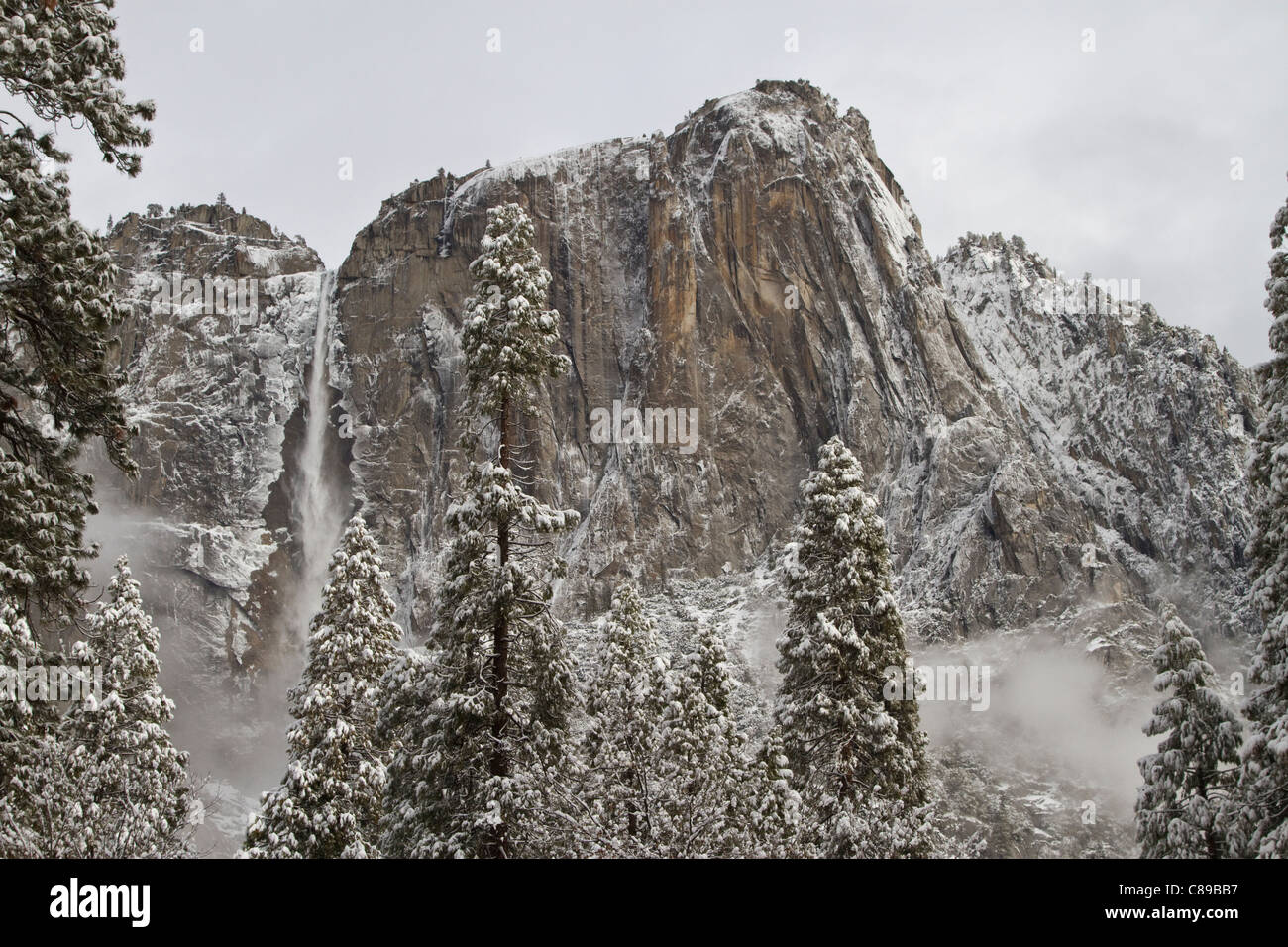 Yosemite Falls in snow Stock Photo - Alamy