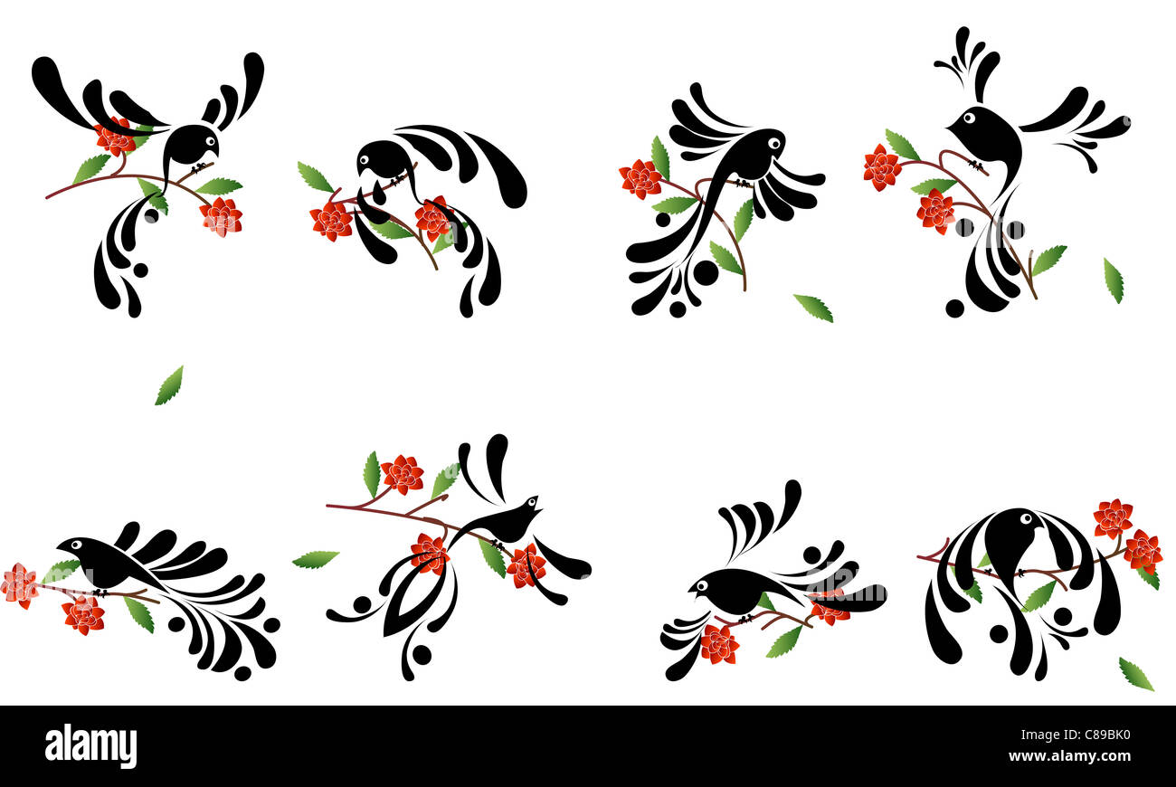 Stylized birds collection, isolated and grouped objects on white Stock ...
