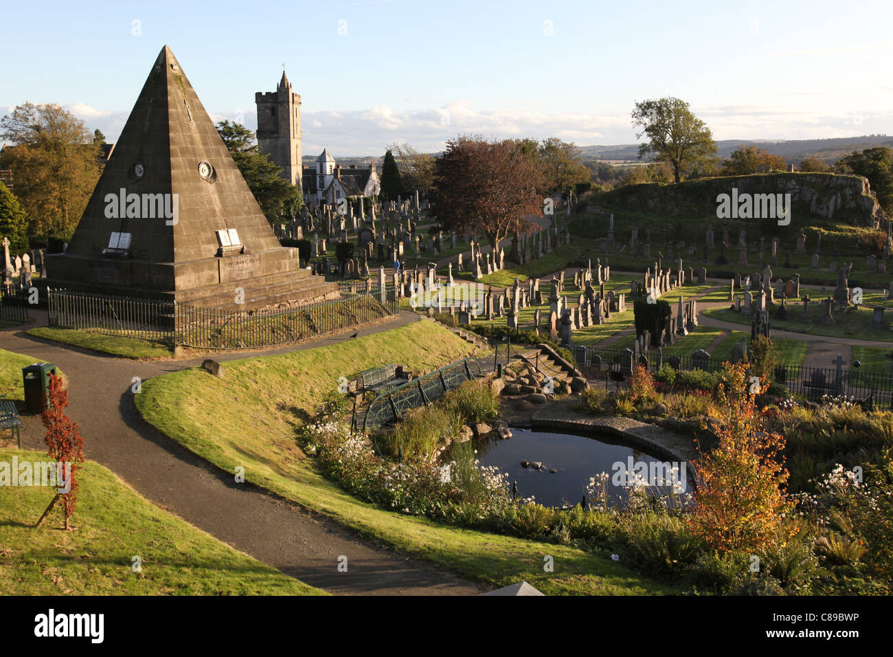 City of Stirling, Scotland. Elevated view of the Valley Cemetery with ...