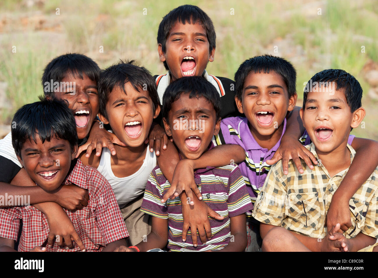 Happy rural Indian village boys. Andhra Pradesh, India Stock Photo - Alamy