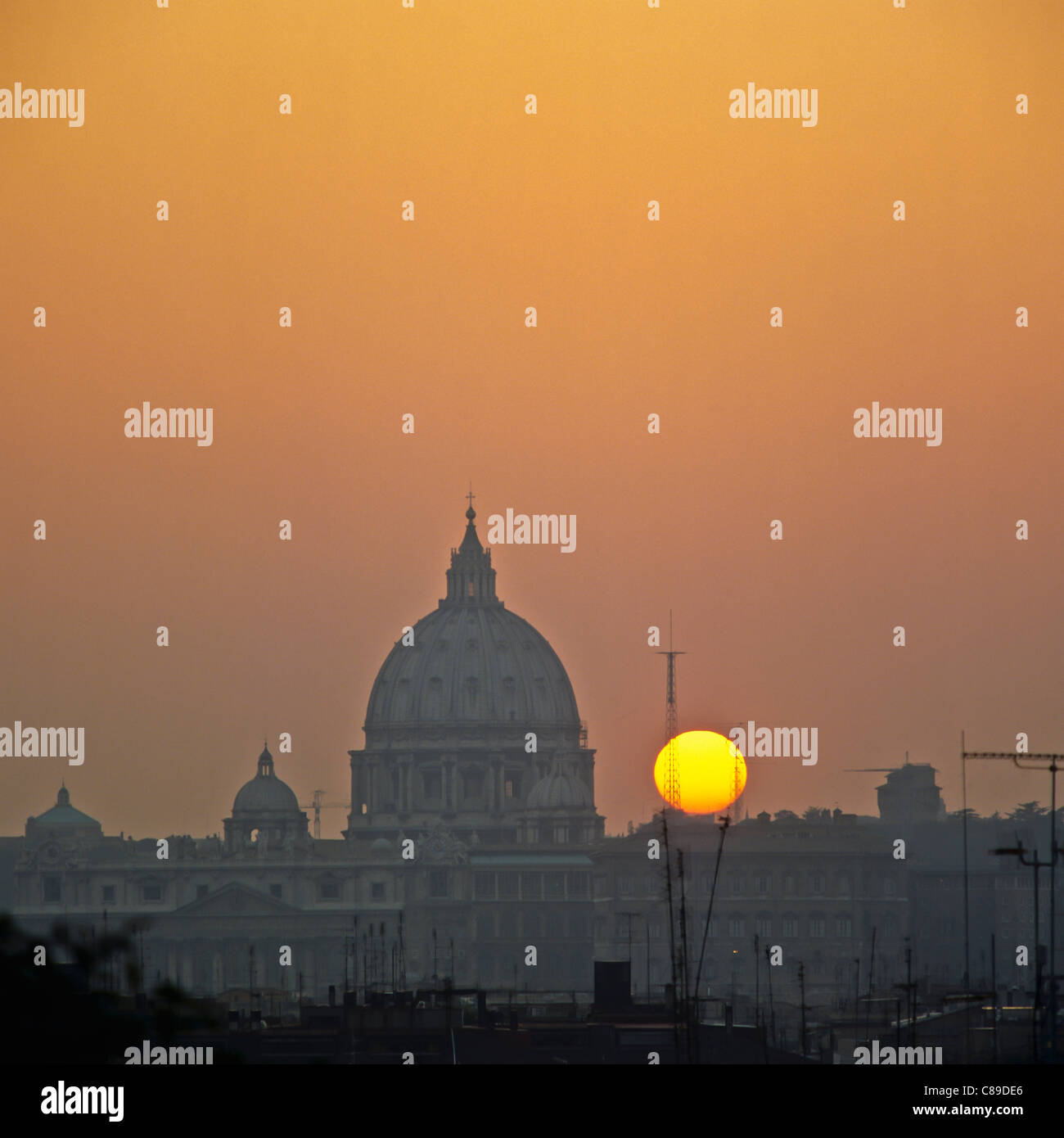 Skyline with St Peter's basilica at sunset Rome Italy Stock Photo - Alamy