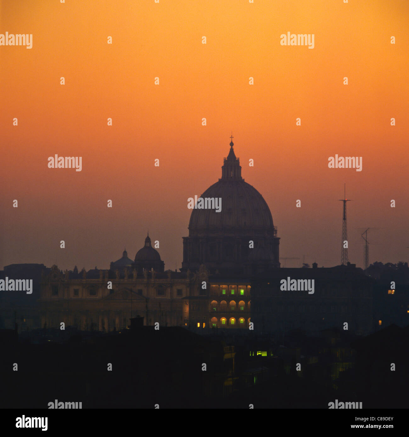 Skyline with St Peter's basilica after sunset Rome Italy Stock Photo ...
