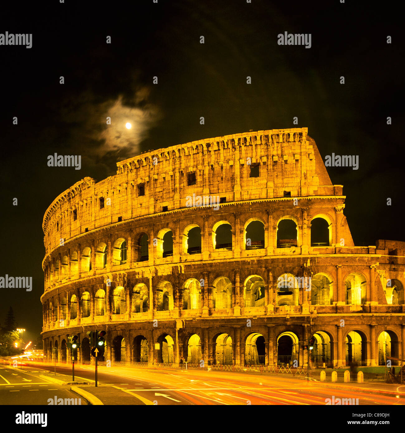 Colosseum and moon at night Rome Italy Europe Stock Photo - Alamy