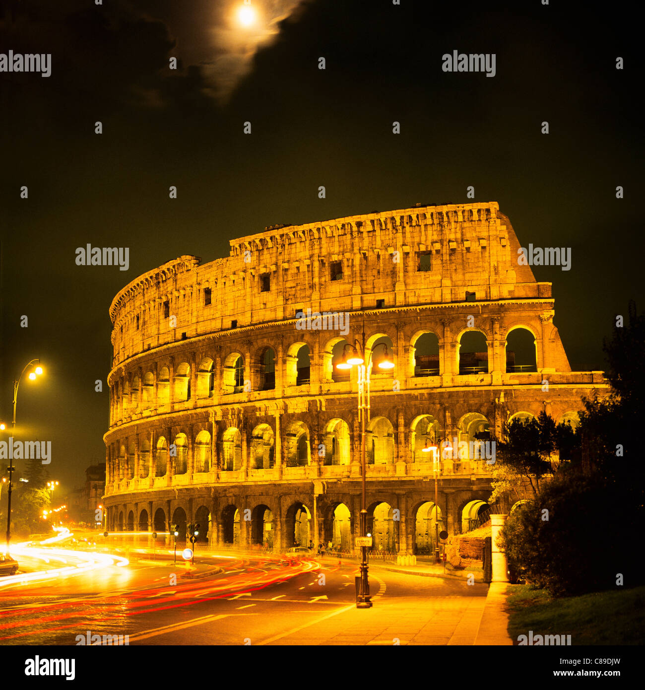 Colosseum and moon at night Rome Italy Stock Photo - Alamy