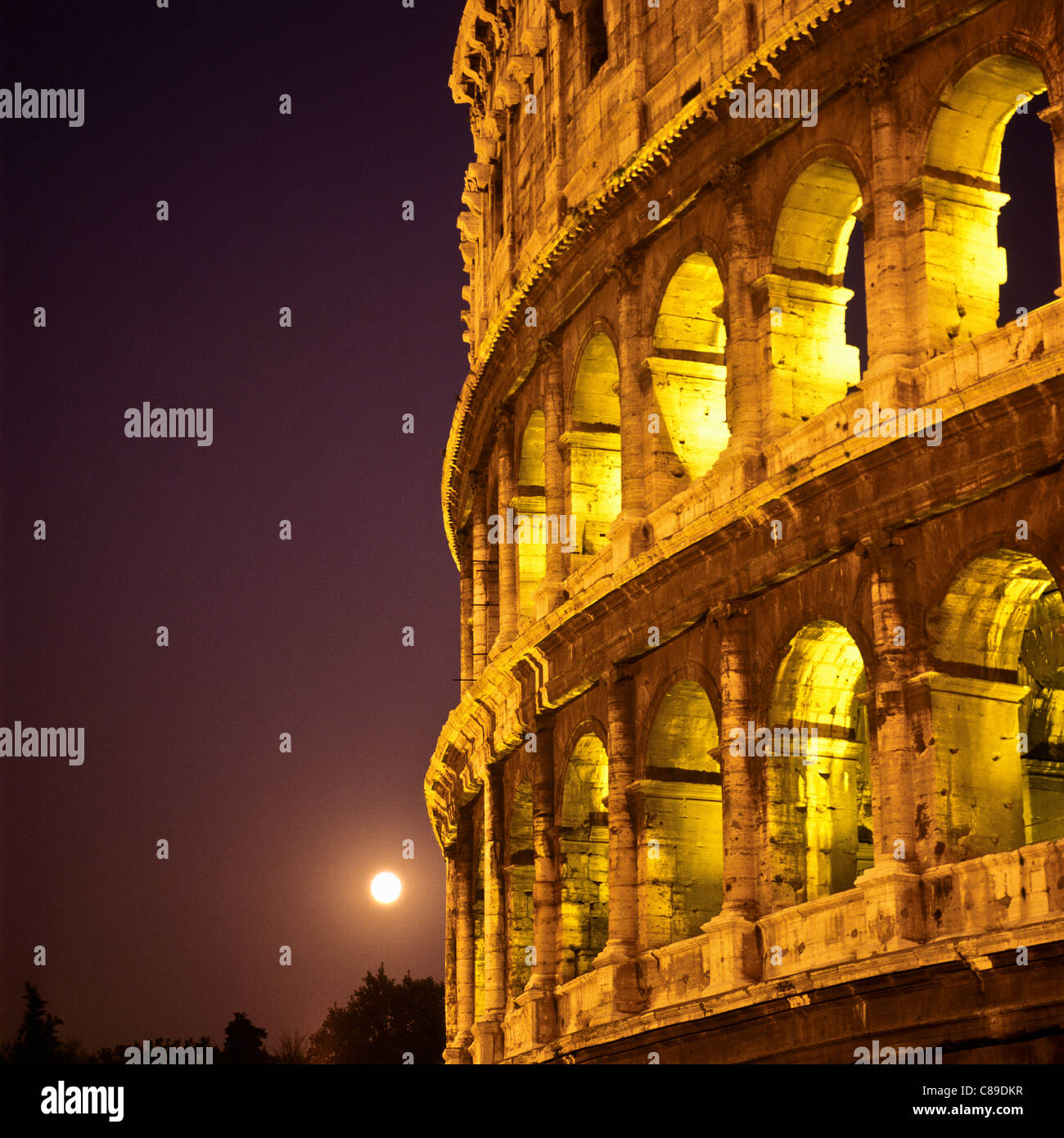 Colosseum and moon at night Rome Italy Stock Photo - Alamy