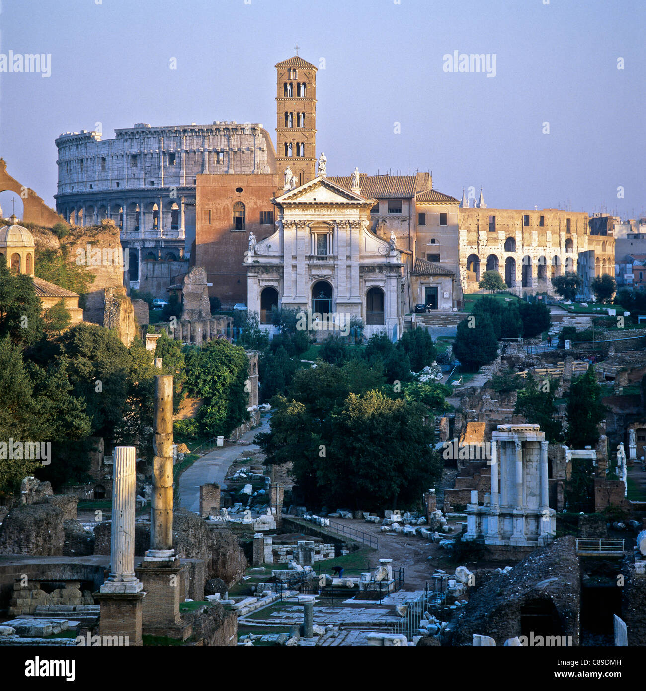 Roman Forum and Colosseum after sunset Rome Italy Europe Stock Photo ...