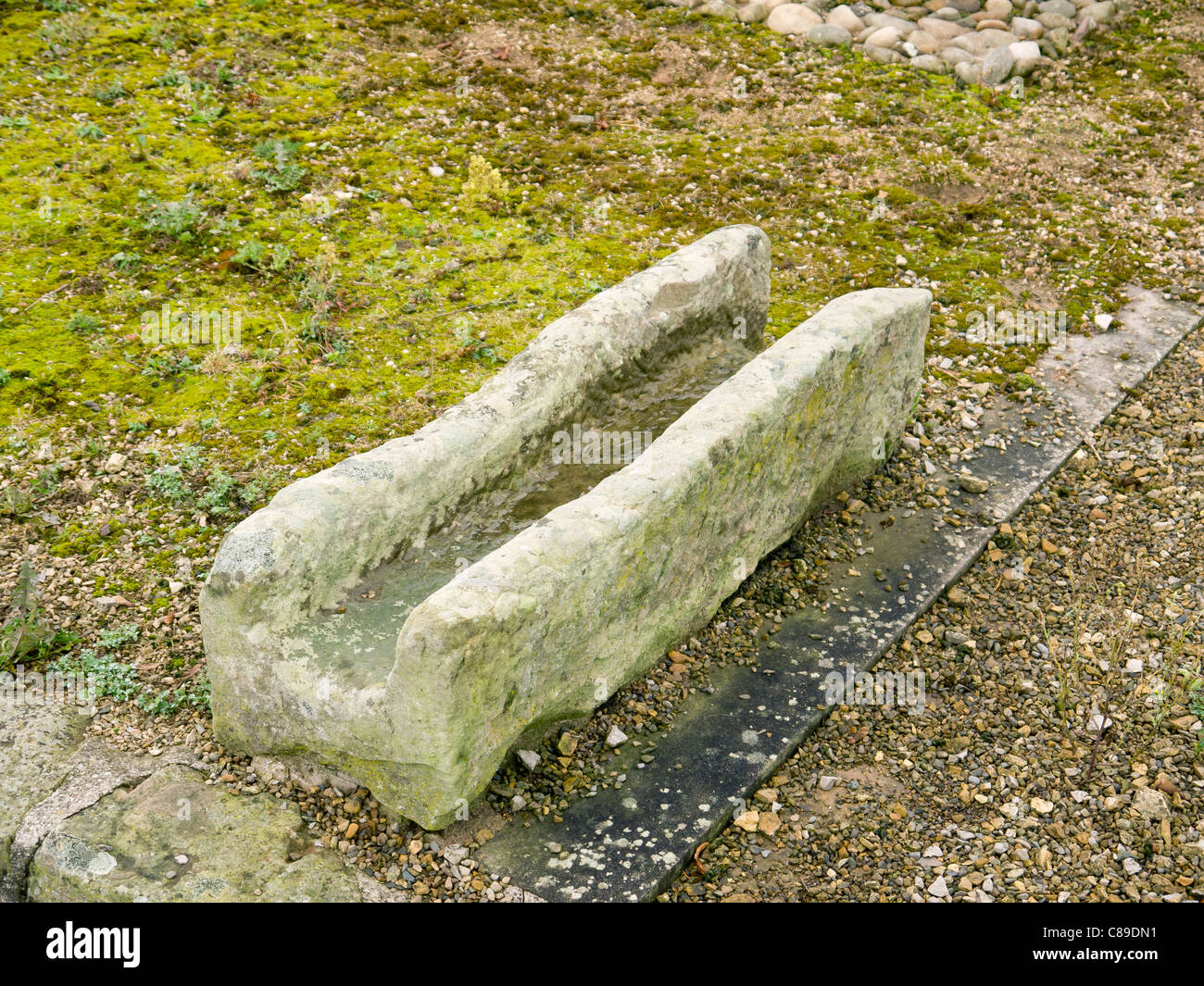 A stone trough from the water system in the remains of the Roman Fort ...