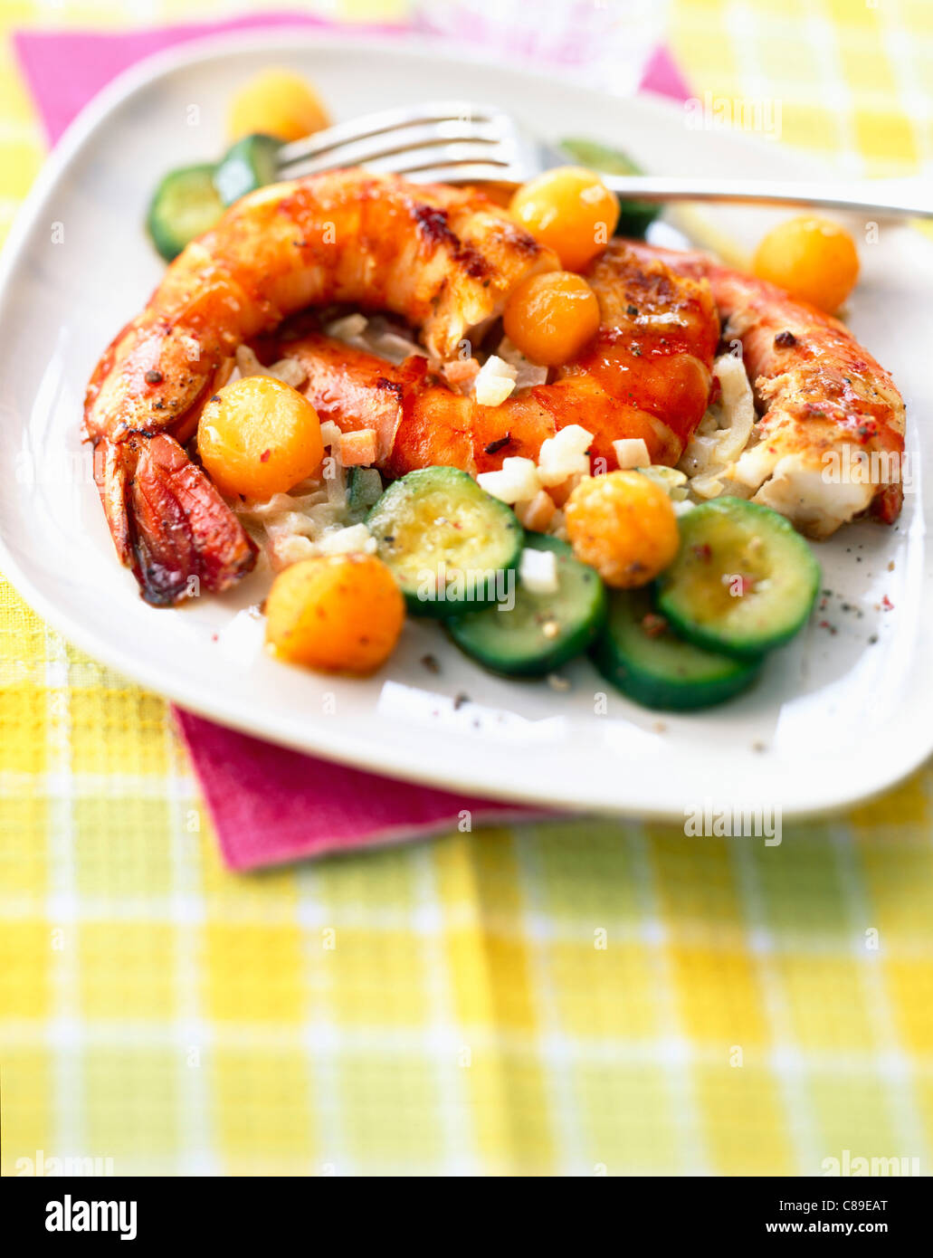 Royal shrimp with melon Stock Photo - Alamy