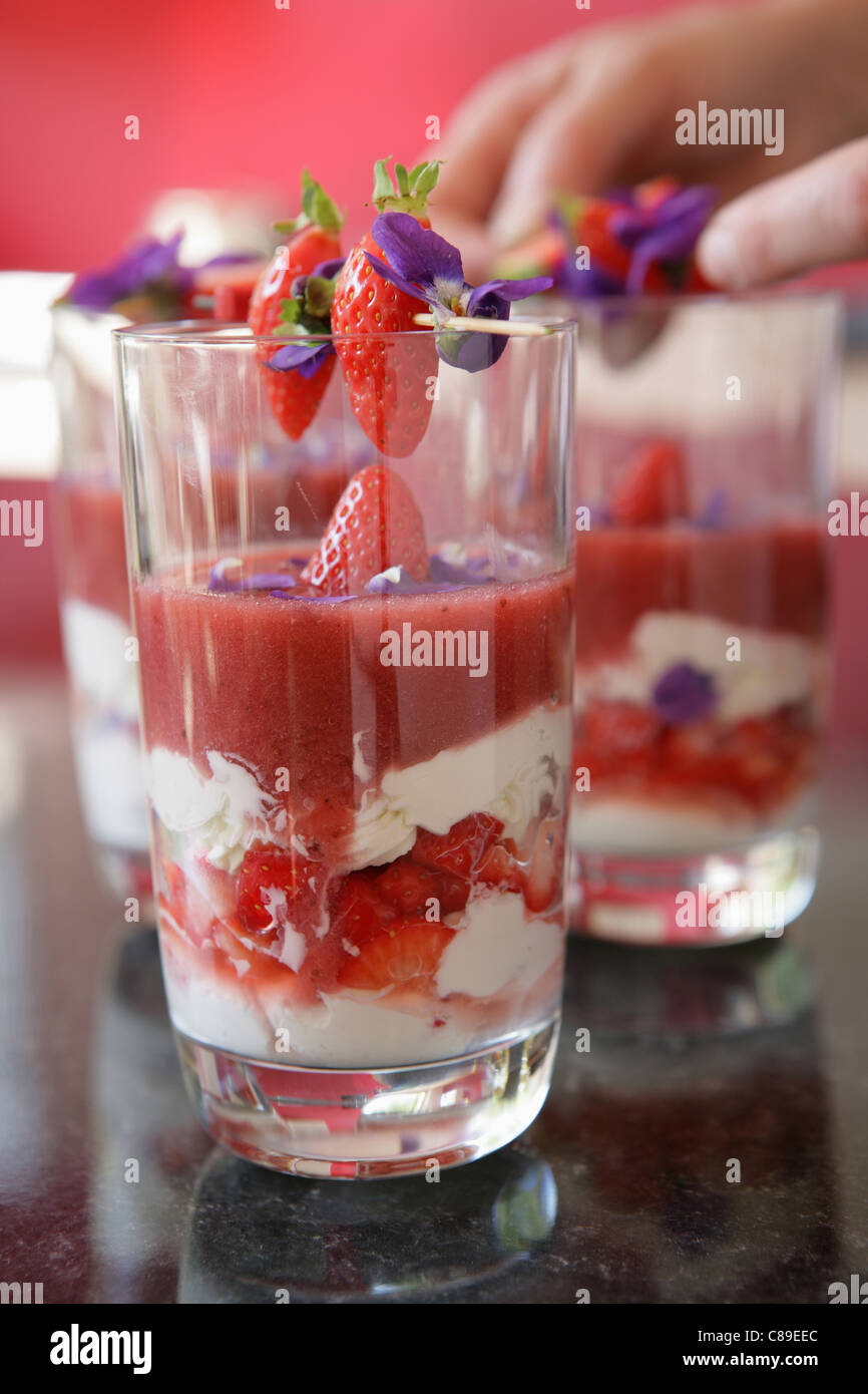 Fromage blanc,strawberry puree and strawberry verrine Stock Photo - Alamy