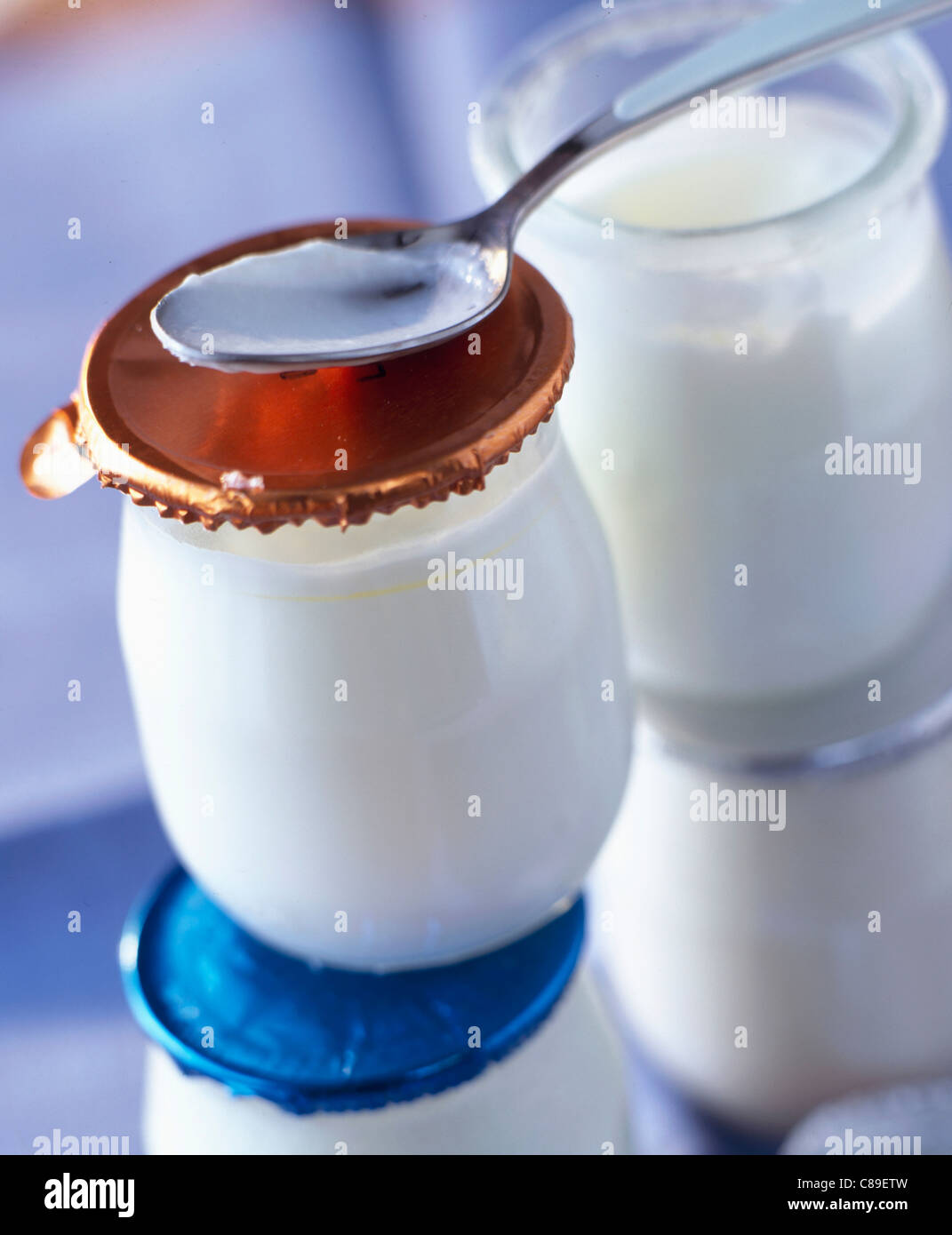 Pots of plain yoghurt Stock Photo - Alamy