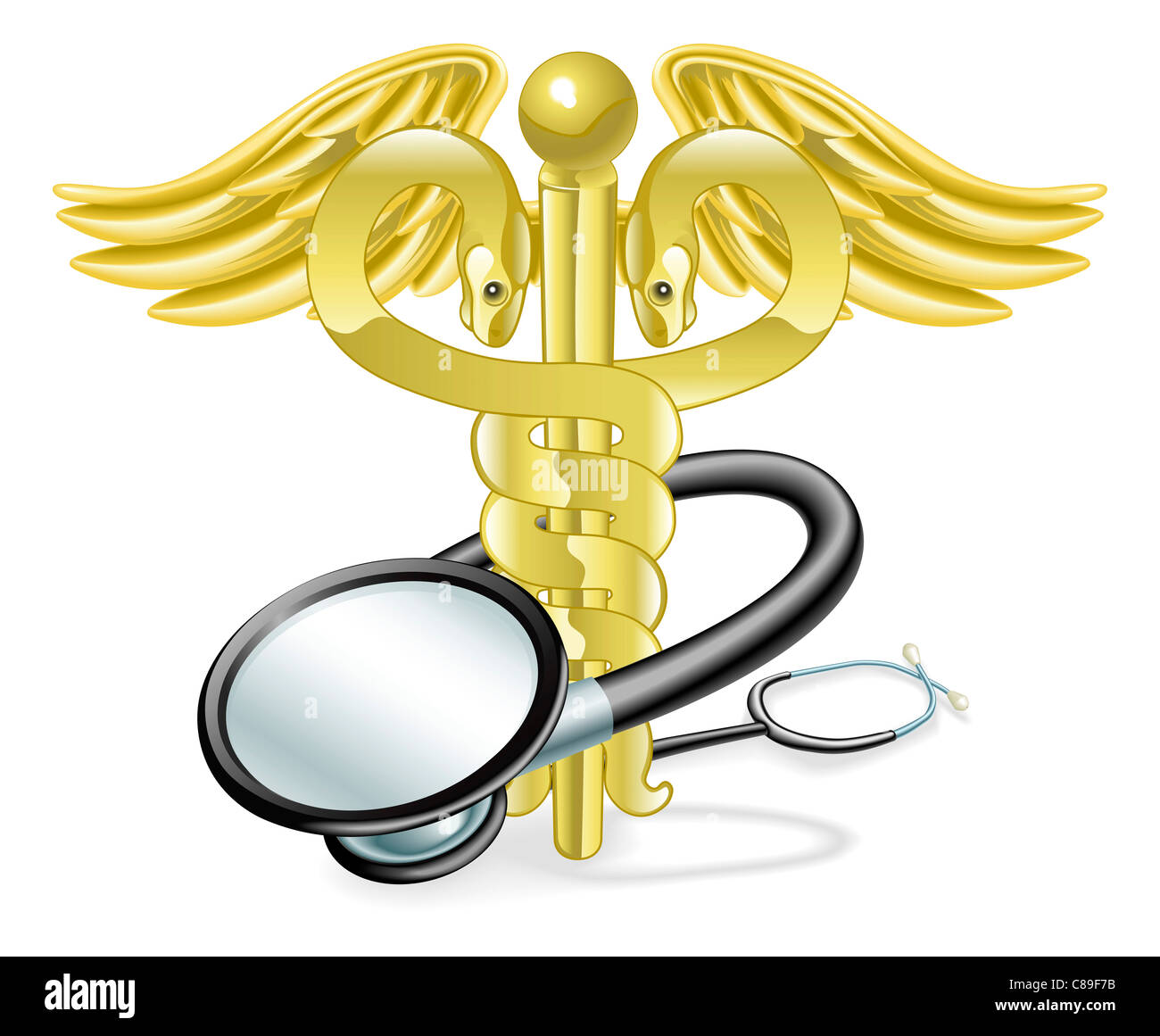 Caduceus with stethoscope wrapped round it medical healthcare concept ...