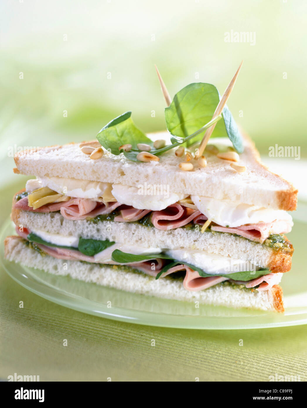 Italian club sandwich with ham and mozzarella Stock Photo - Alamy