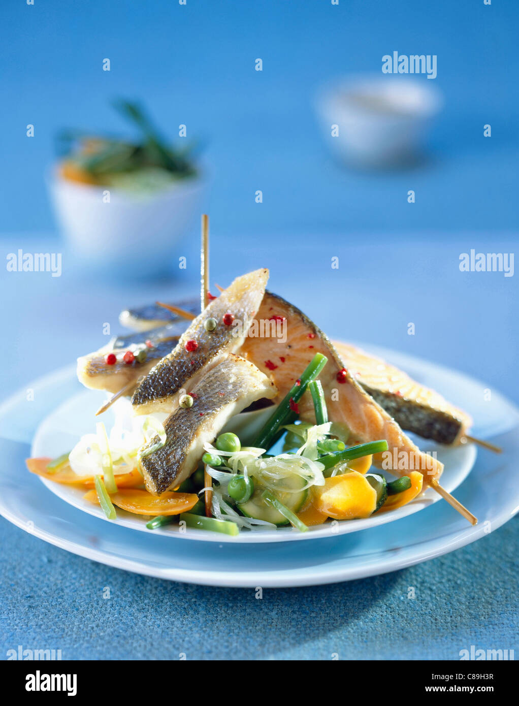 Fish and sautéed vegetable Yakitori Stock Photo - Alamy