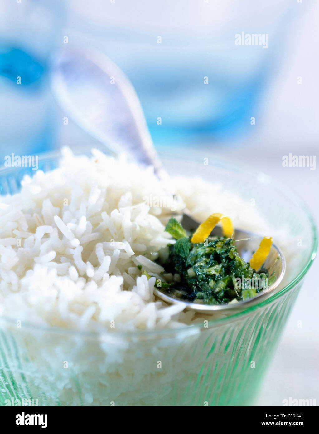 Mint chutney with basmati rice Stock Photo - Alamy
