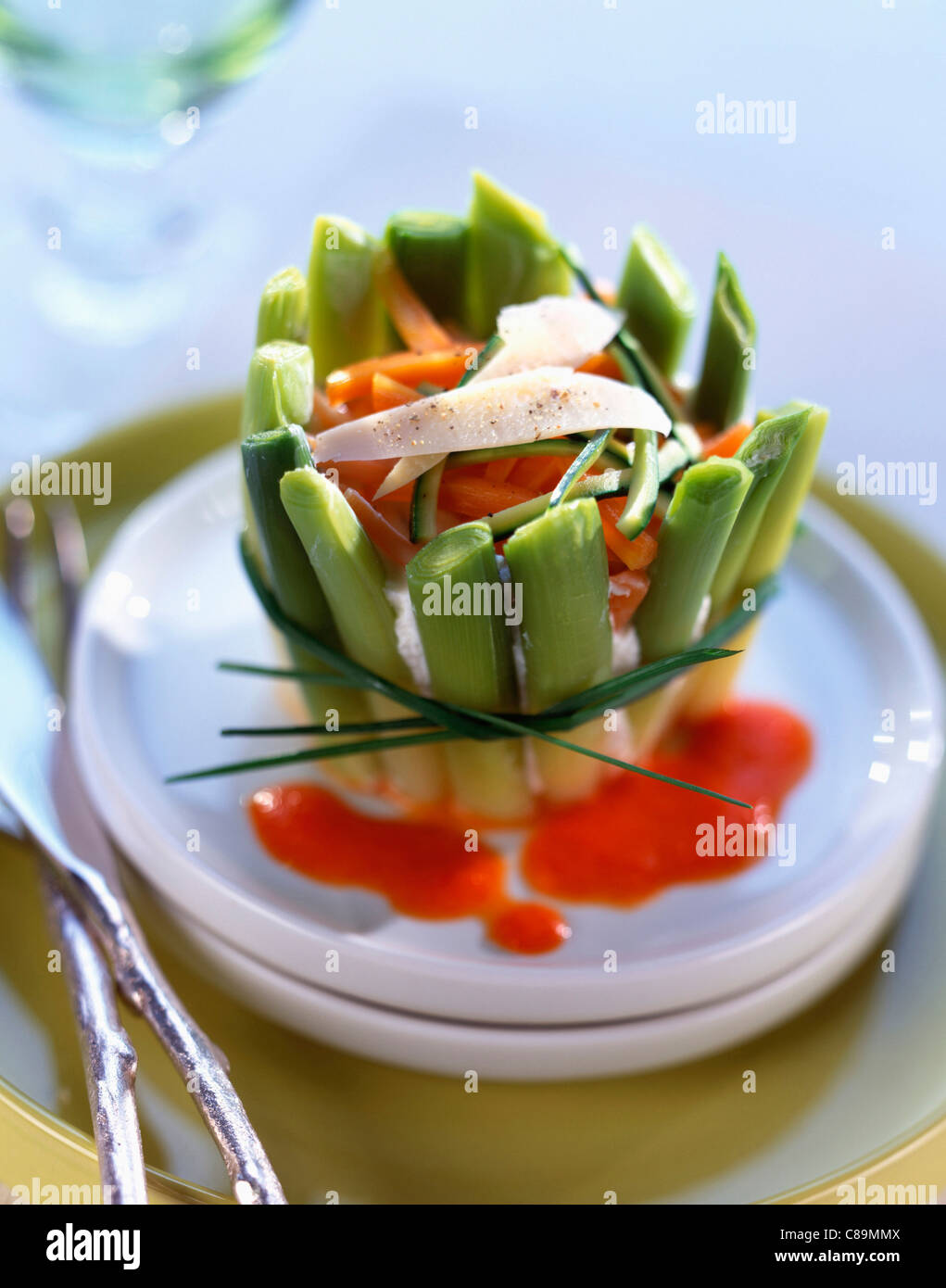 Dariole of baby leeks Stock Photo - Alamy