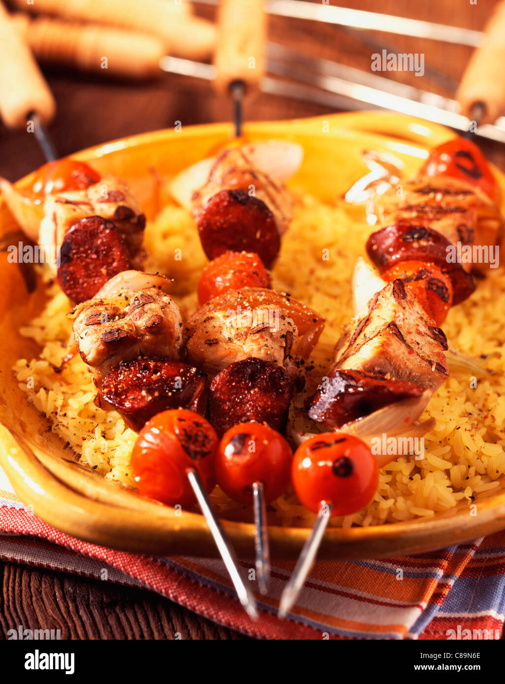 Spanish-style pork kebabs Stock Photo - Alamy