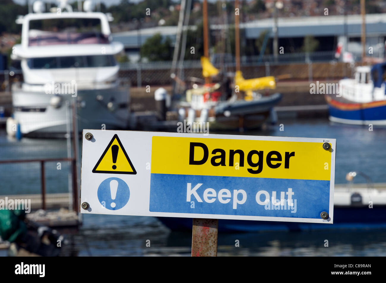 Danger keep out sign, marina, Ipswich, Suffolk, UK Stock Photo - Alamy