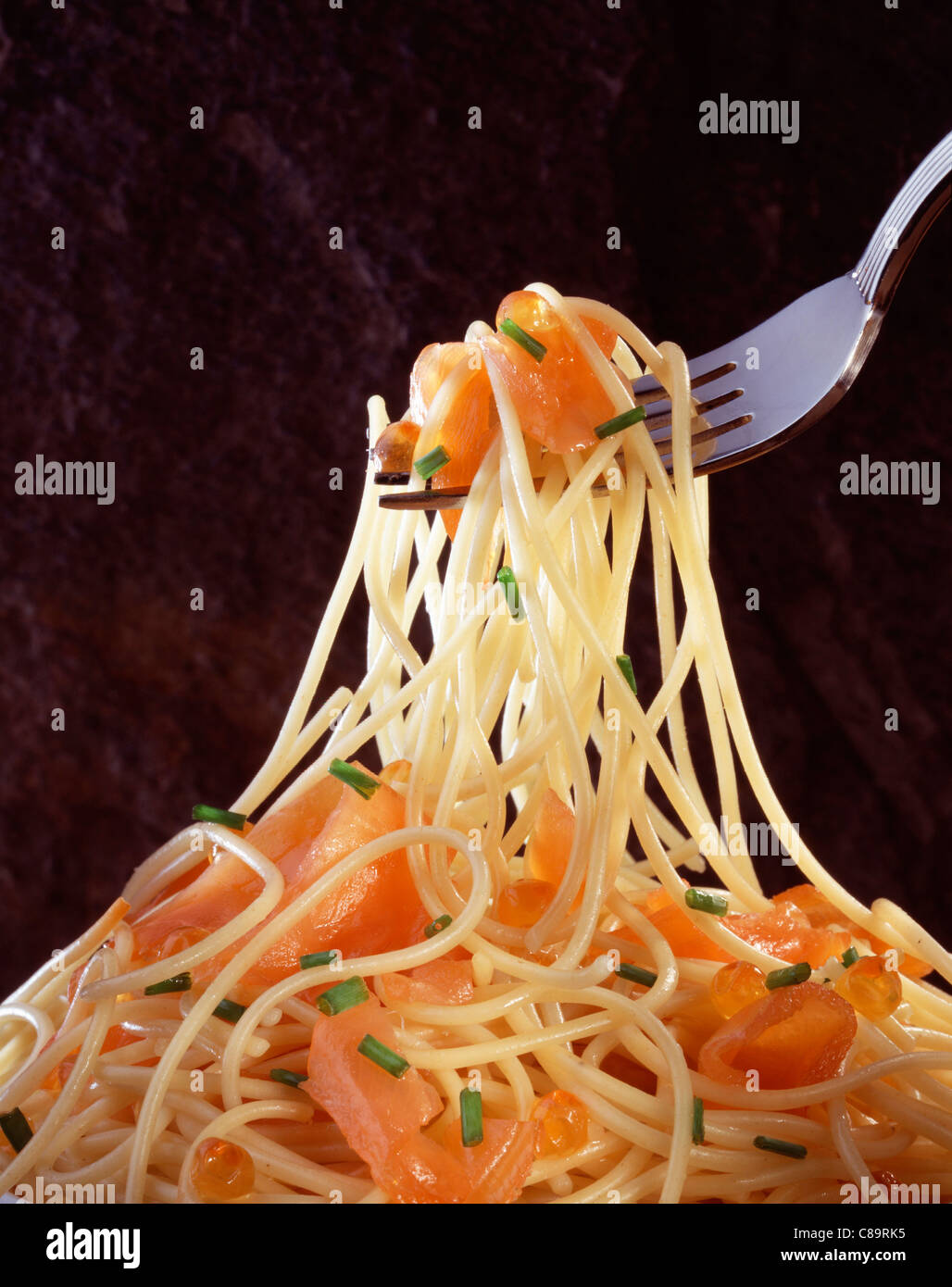 Spaghetti with salmon Stock Photo - Alamy