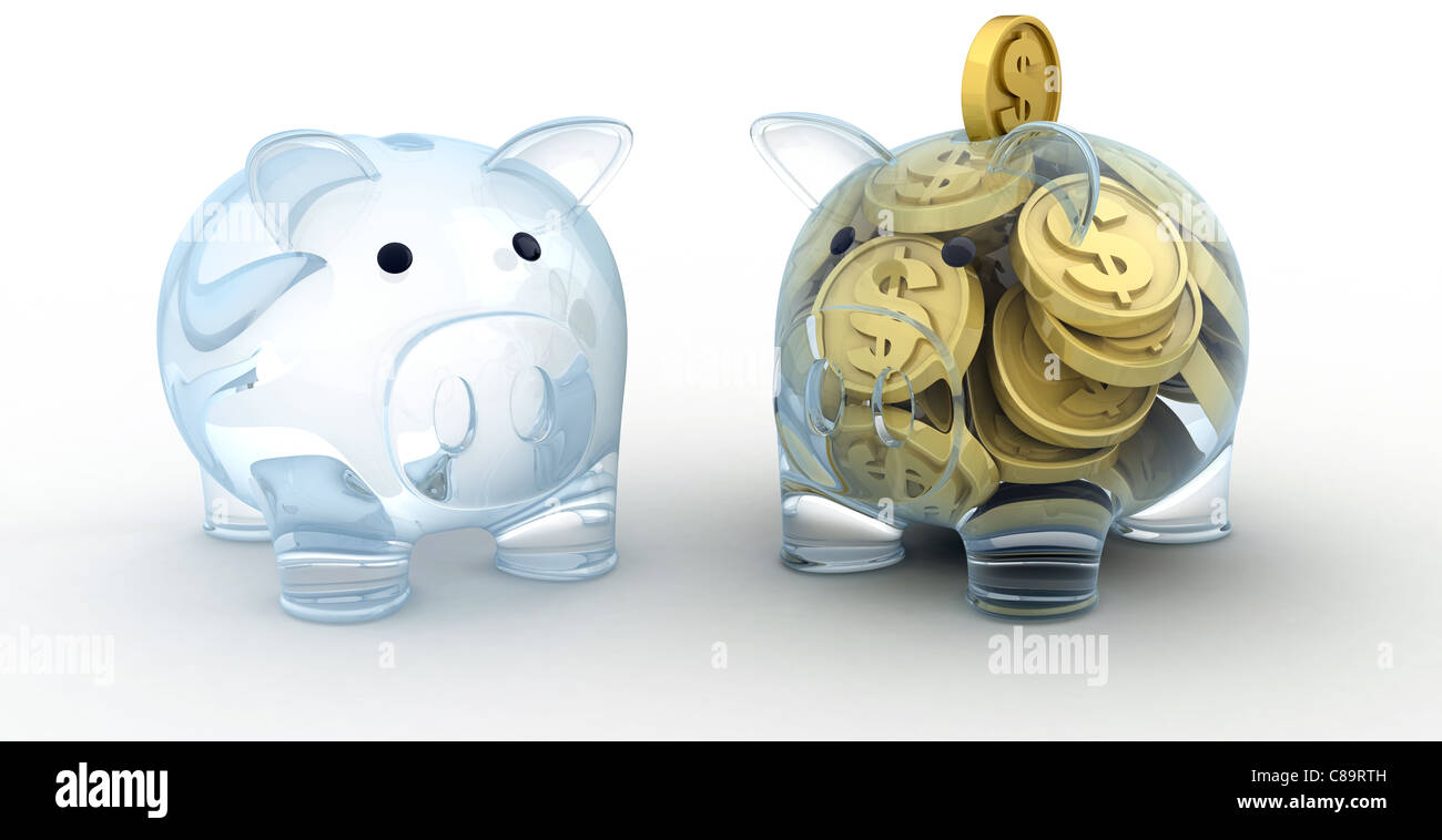 Two Glass pig. Empty and full pig (done in 3d, cgi Stock Photo - Alamy