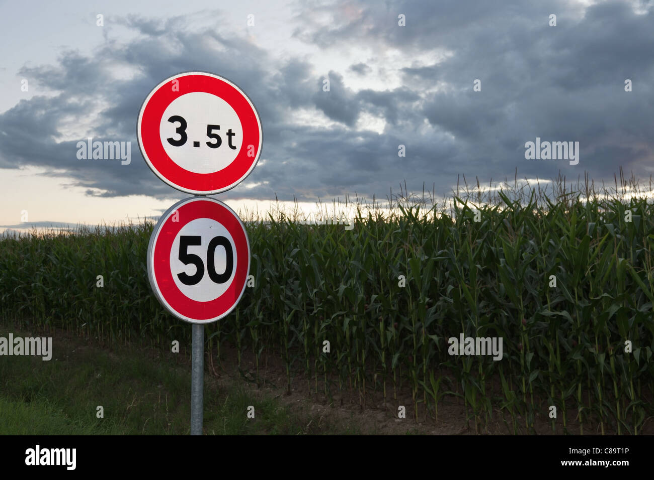 Road sign near corn field in Chamboeuf, France Stock Photo - Alamy