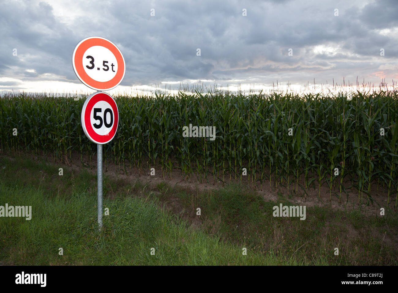 Road sign near corn field in Chamboeuf, France Stock Photo - Alamy