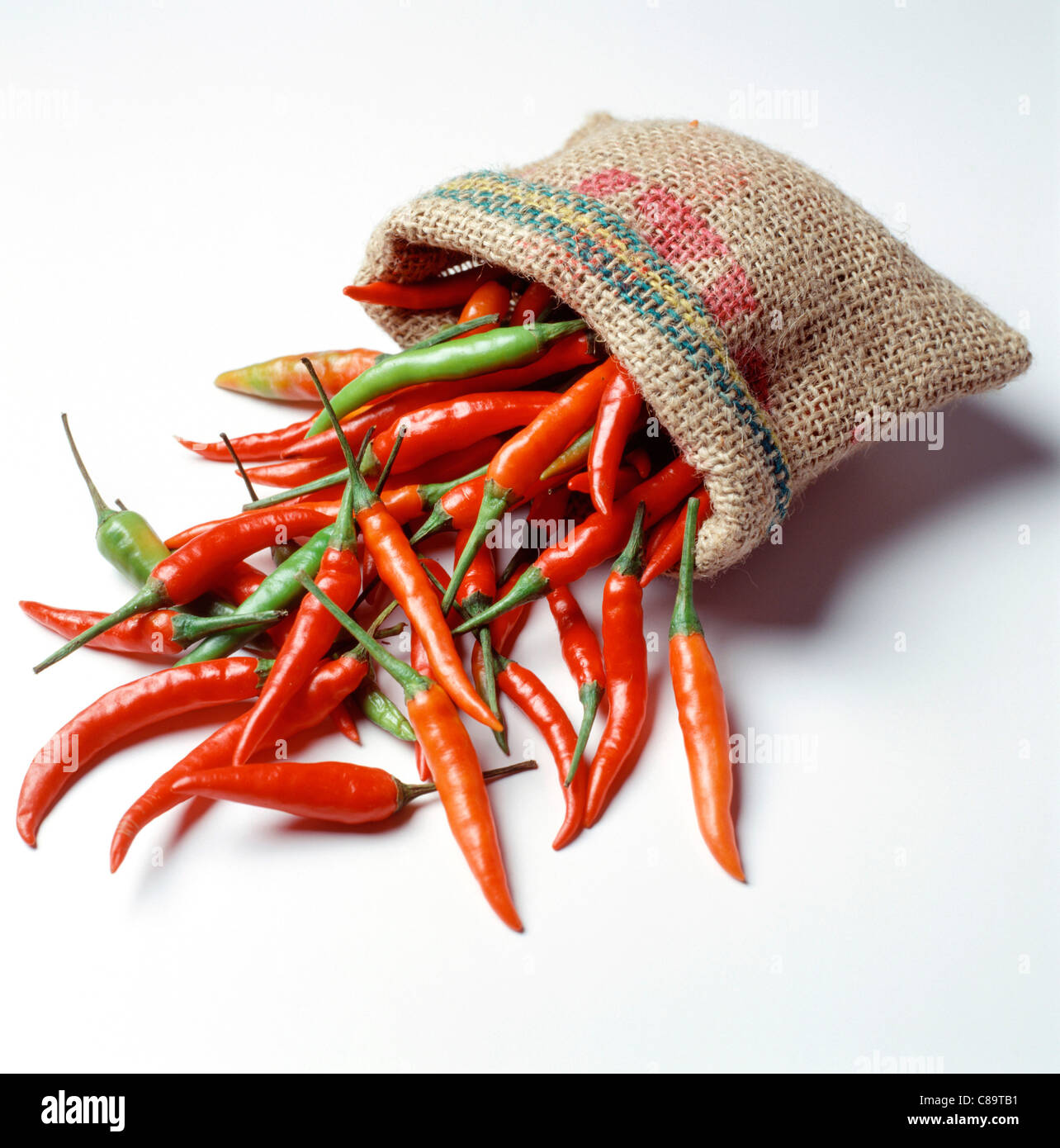 Red chili peppers in sack Stock Photo - Alamy