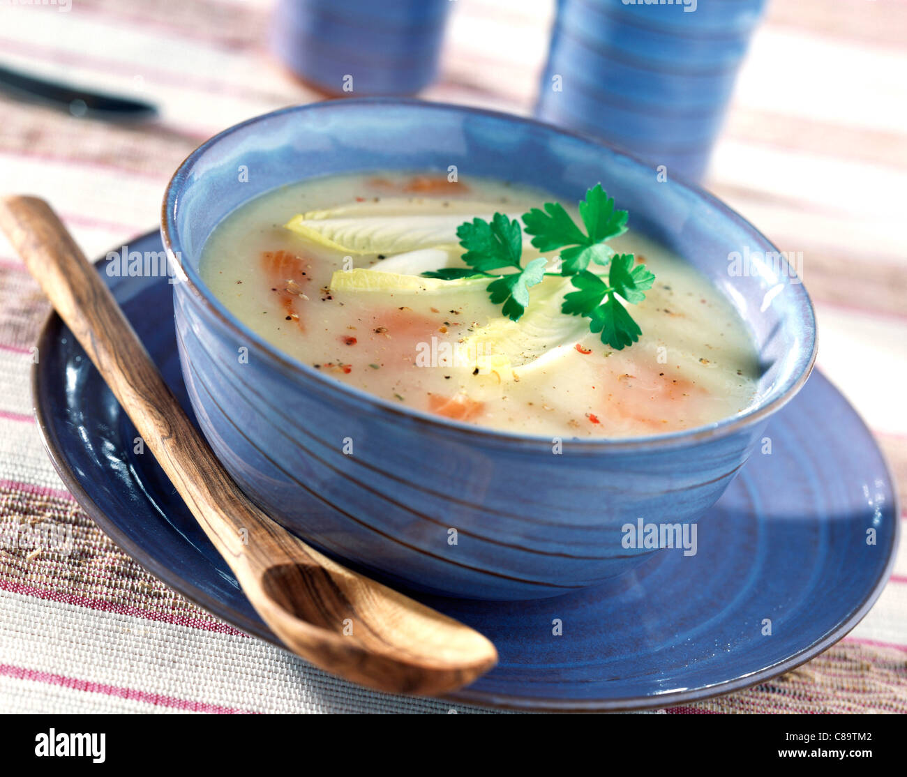 Creamed chicory soup with smoked salmon Stock Photo - Alamy