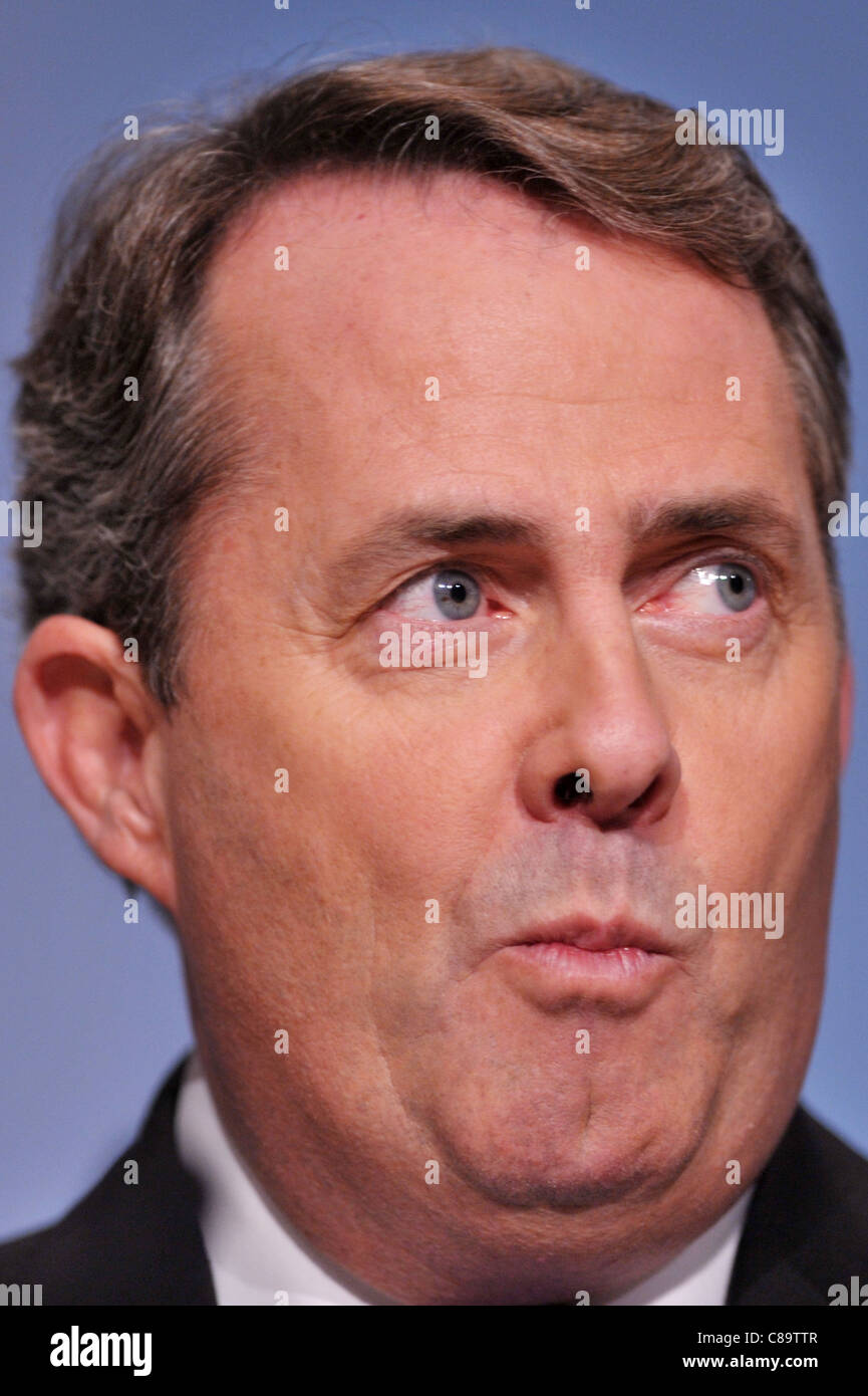 Former British Defence Secretary, Liam Fox speaks during a conference ...