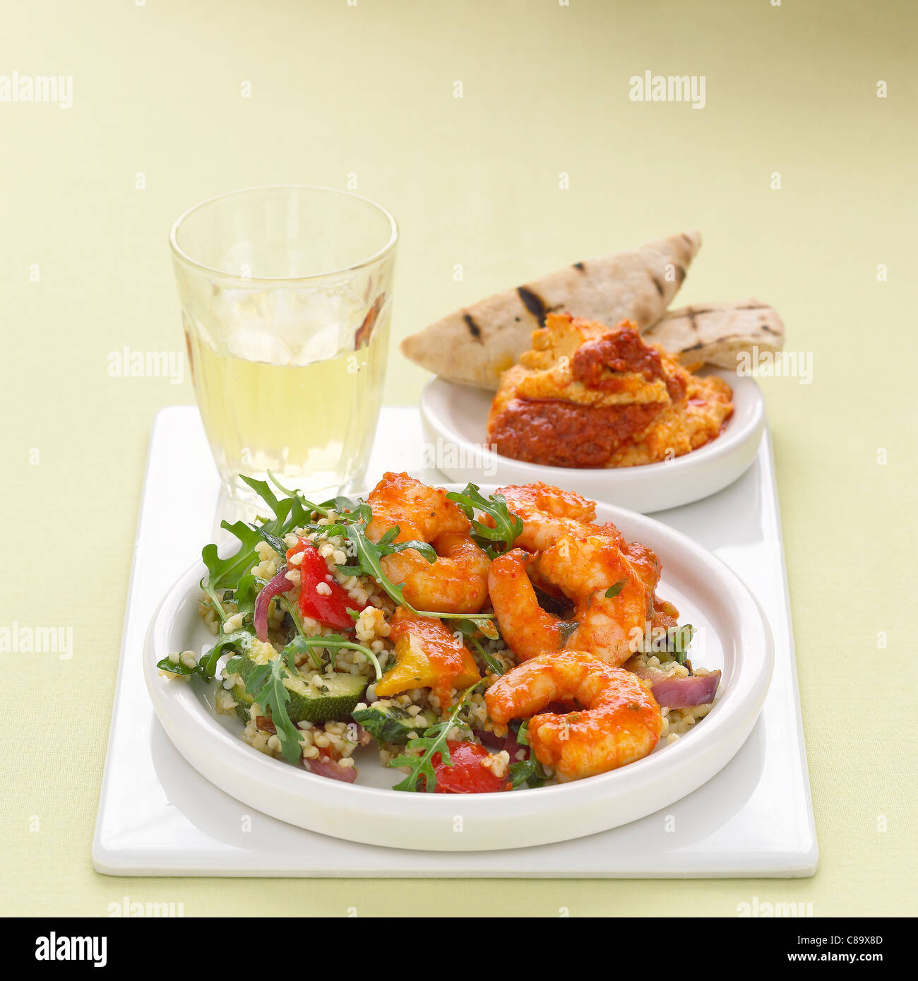 King Prawns with Moorish Salad Stock Photo - Alamy
