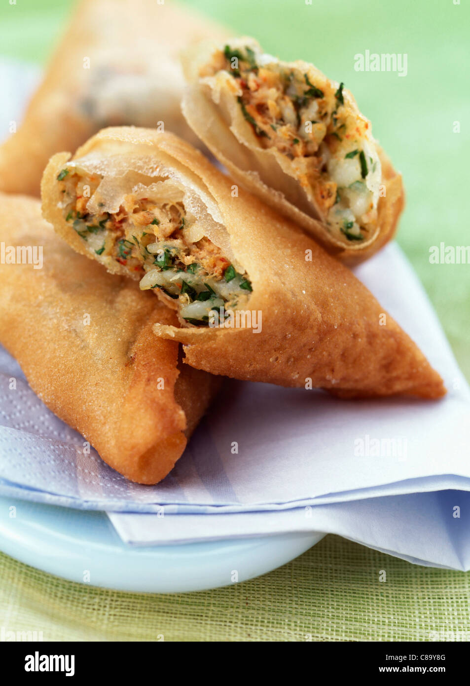 Tuna and tomato samoussas Stock Photo - Alamy