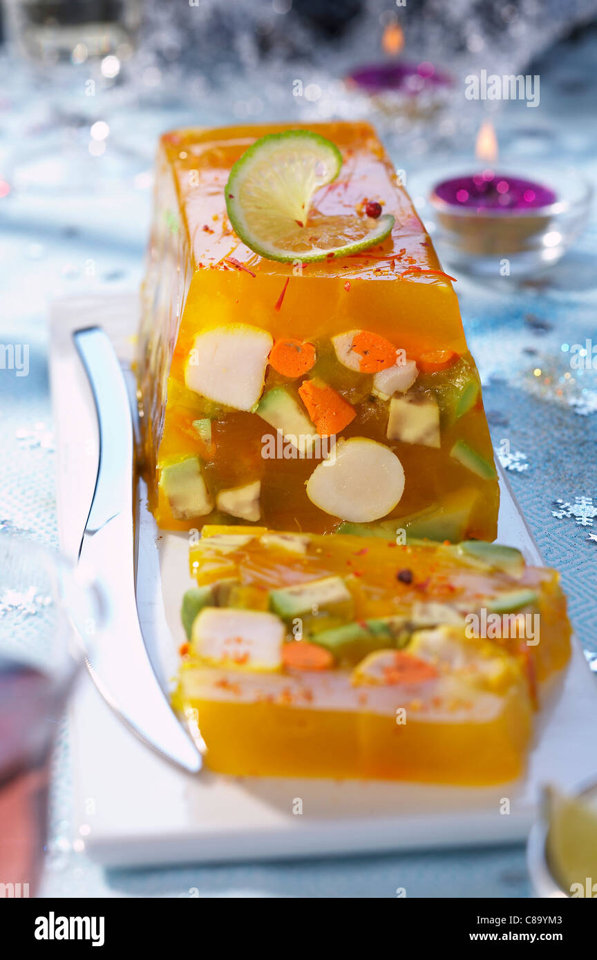 Scallop and saffron aspic terrine Stock Photo - Alamy