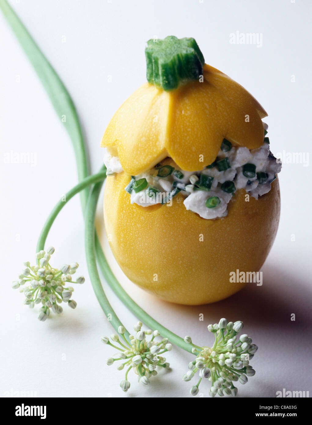Yellow courgette stuffed with cottage cheese, garlic and spring onion ...