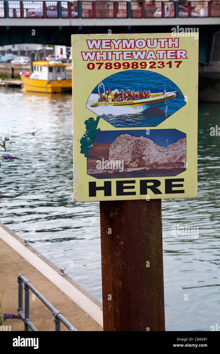 Weymouth whitewater sign alongside Quay at Weymouth in July Stock Photo ...