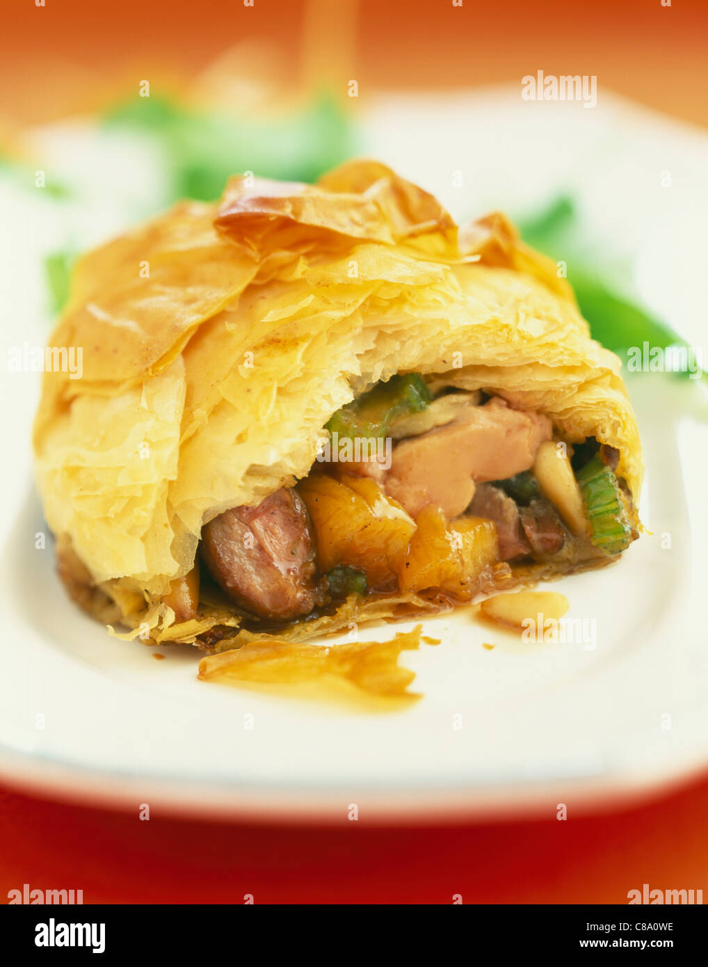 Pigeon,apricot and vegetable pastilla Stock Photo - Alamy