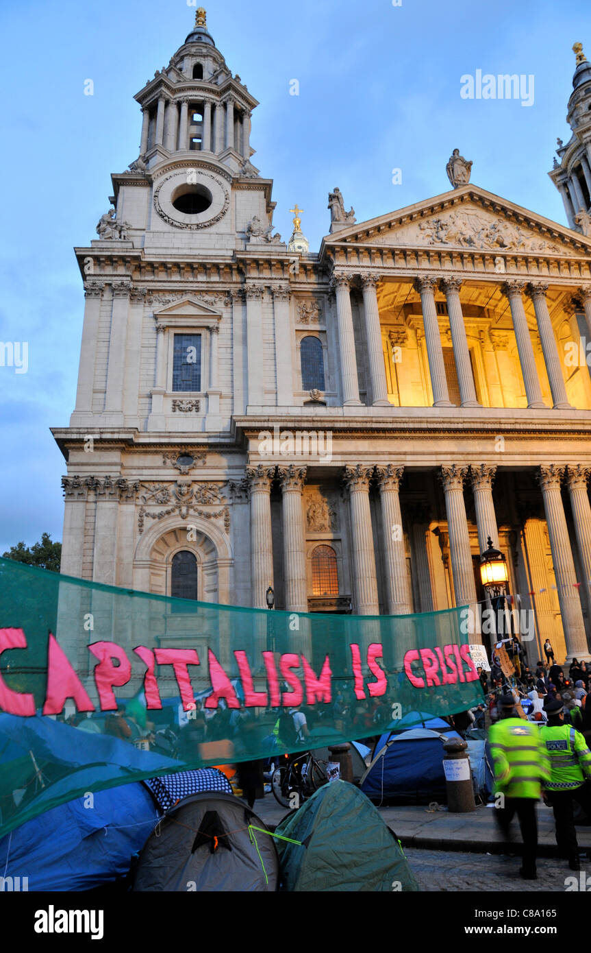 Capitalism is Crisis banner in front of St Paul's Cathedral anti ...