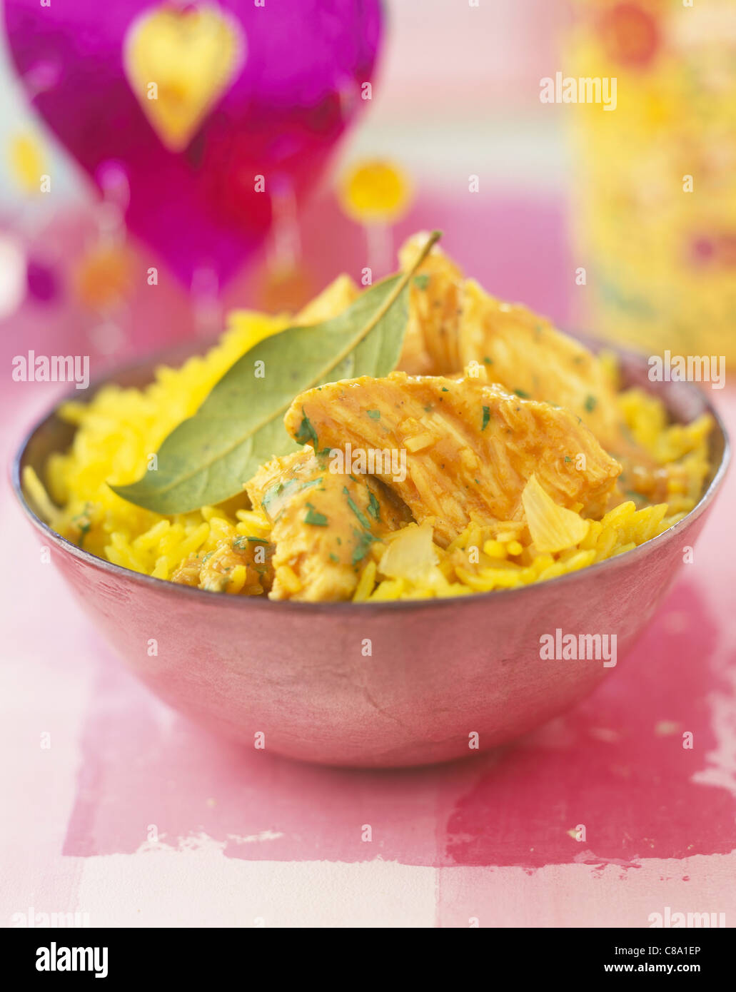 Chicken curry with pilaf rice Stock Photo - Alamy