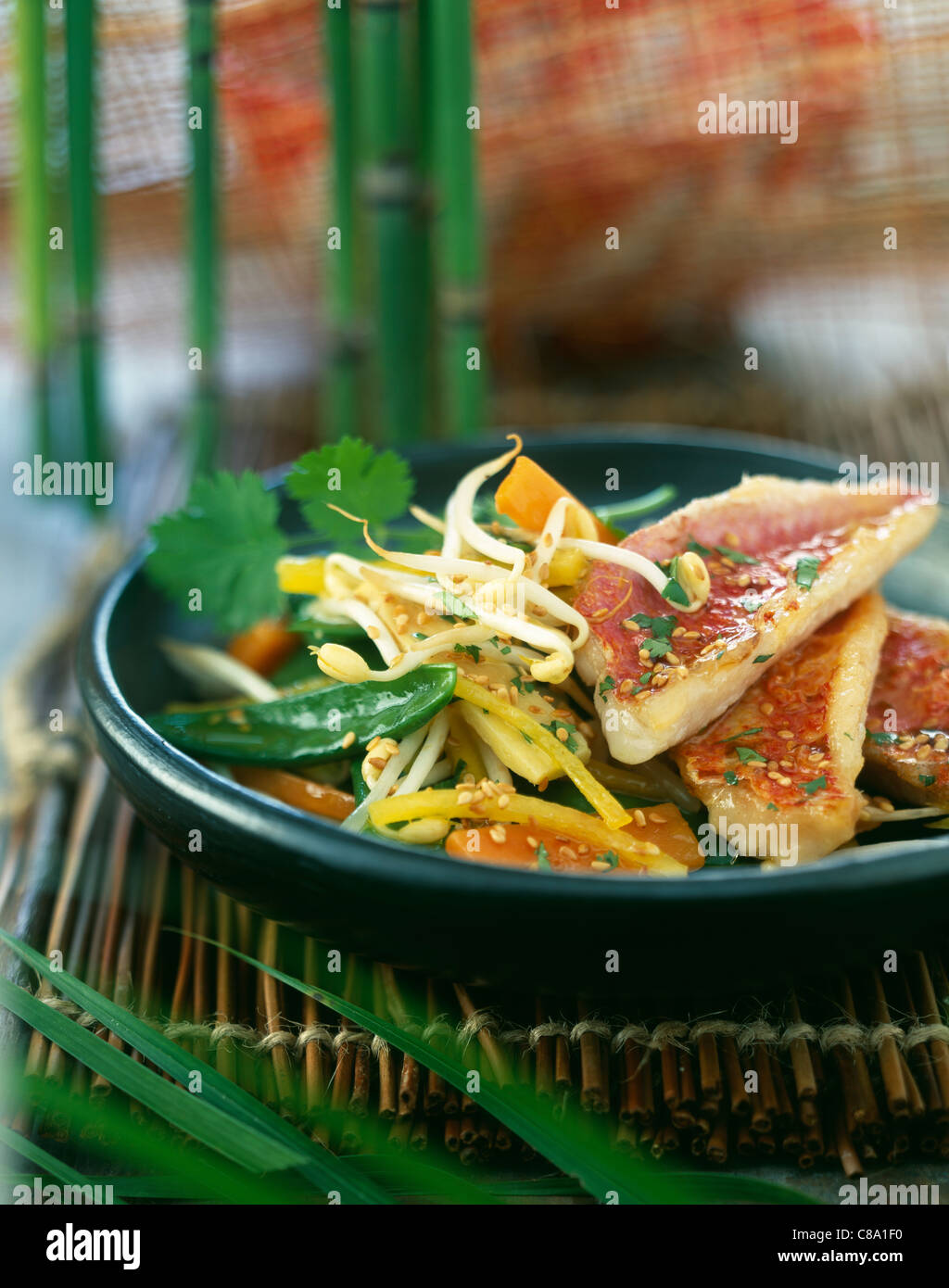 Asian-style marinated red mullet fillets Stock Photo - Alamy